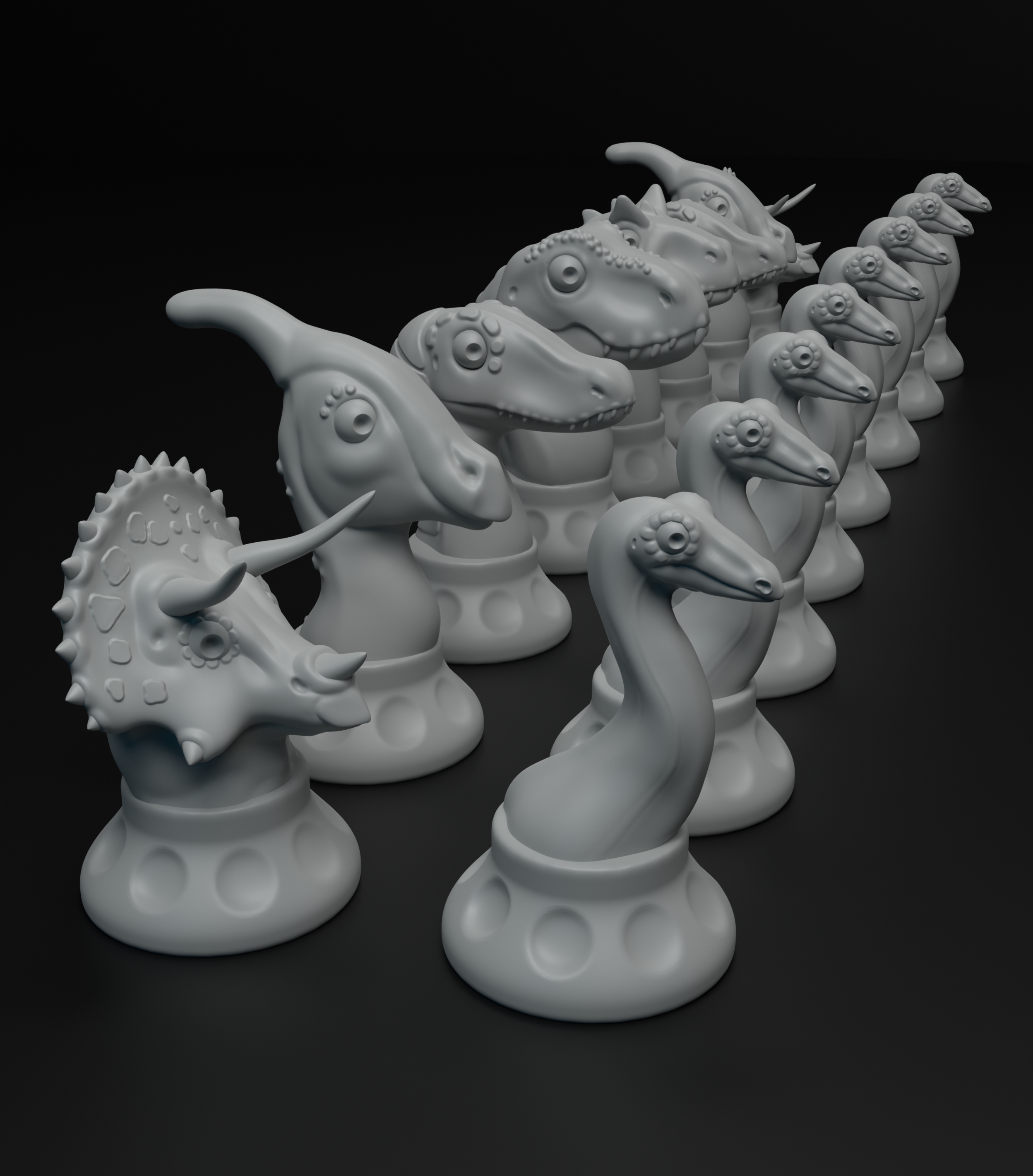 🦖 Cute dinosaur chess pieces set・ 3D File for ・Cults