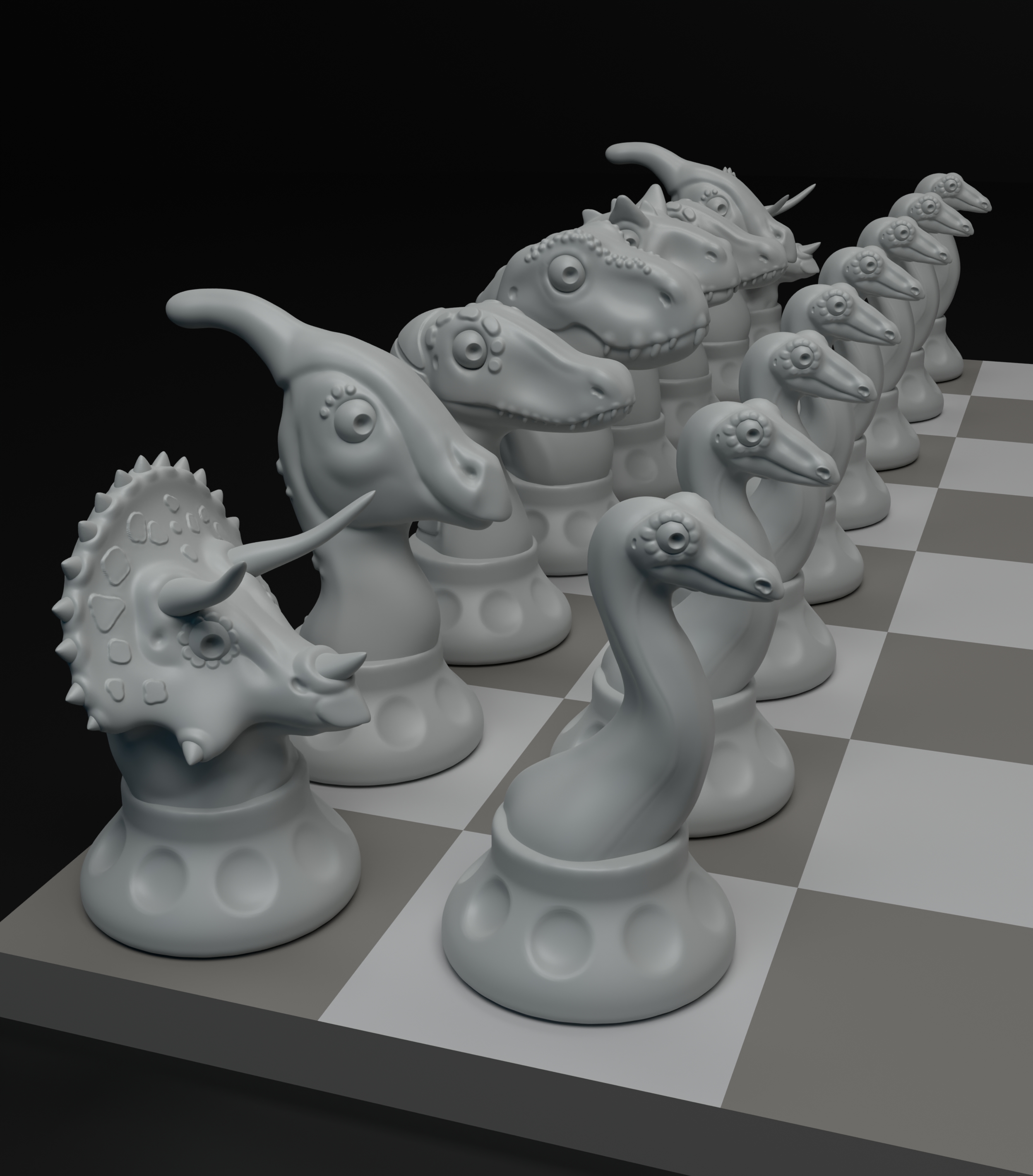 🦖 Cute dinosaur chess pieces set・ 3D File for ・Cults
