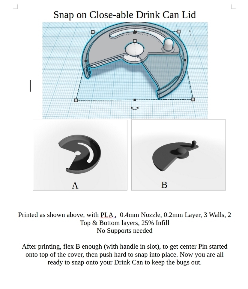 🍹 Snap on Close-able Drink Can Lid・Free 3D File for ・Cults