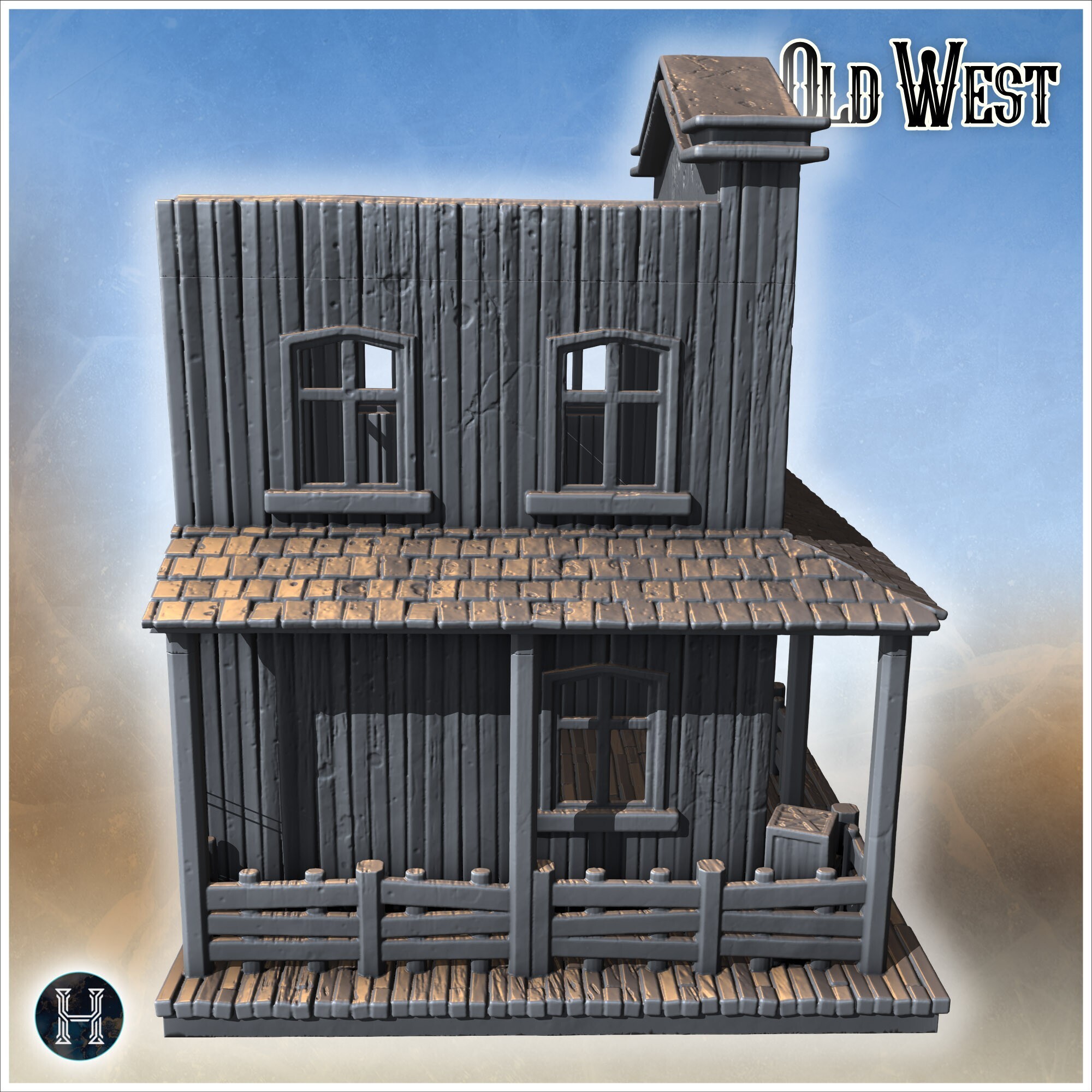 🪵 Wooden bank building with double doors, fenced porch, tiled awning ...