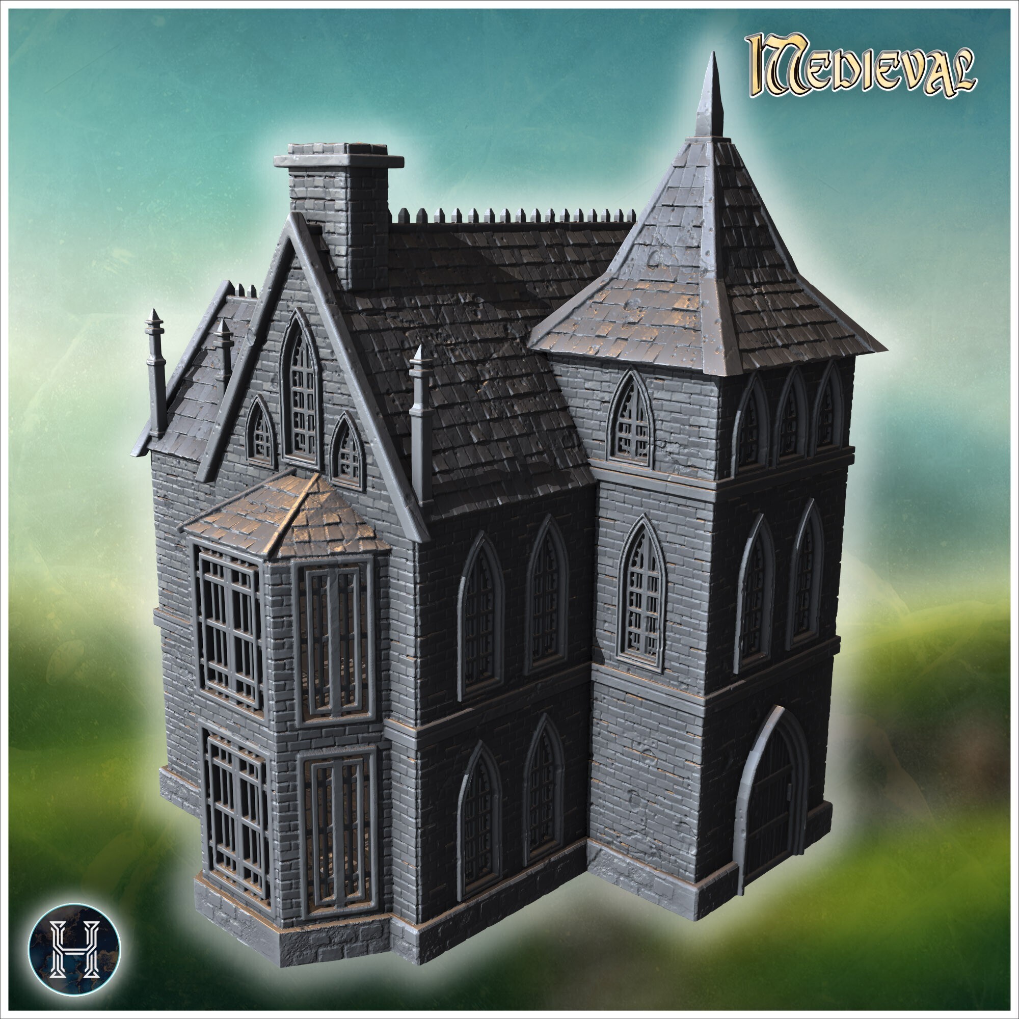 👴 Gothic villa with rooftop terrace and pointed arched windows (27 ...