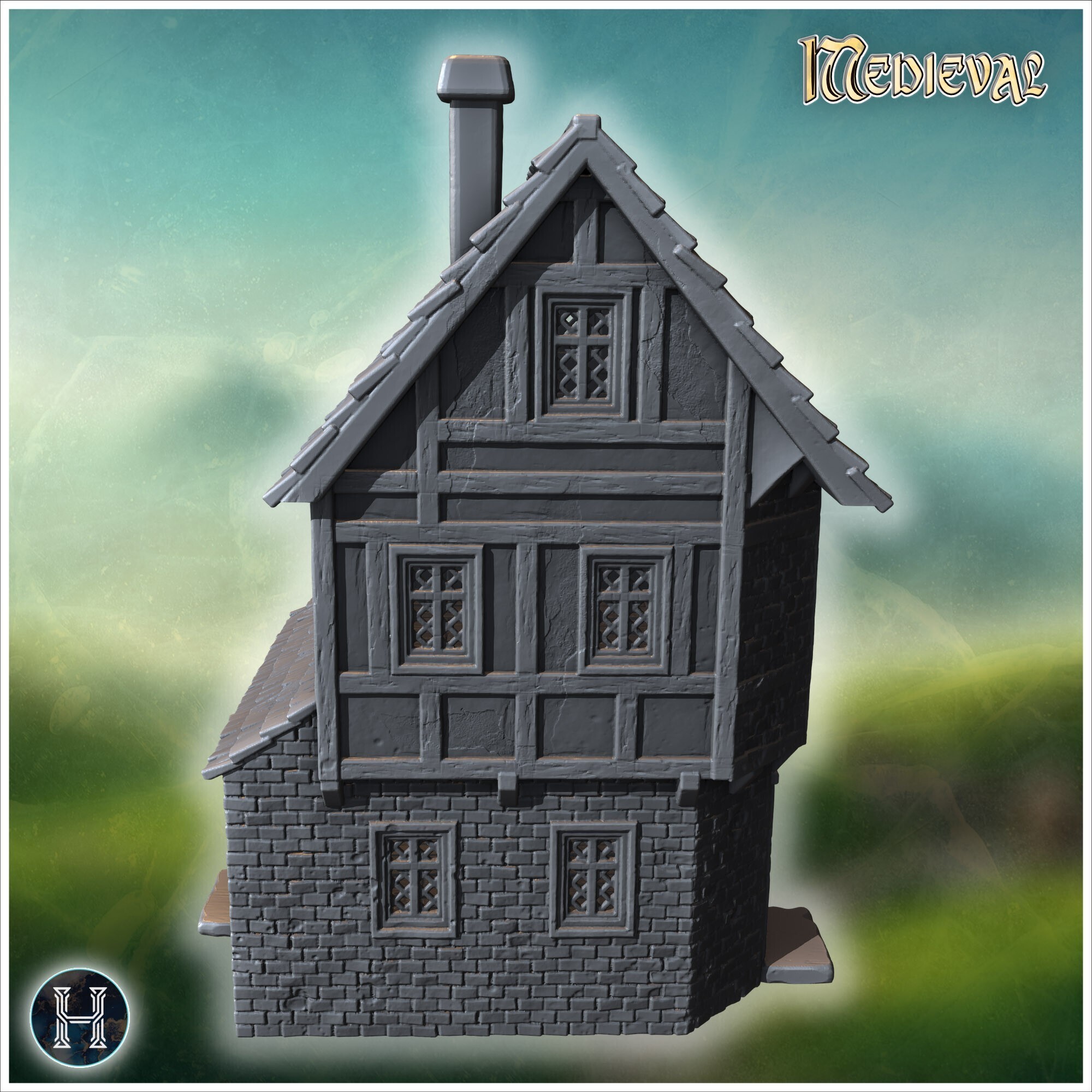 🤏 Small medieval townhouse with brick walls and wooden upper floor (19 ...