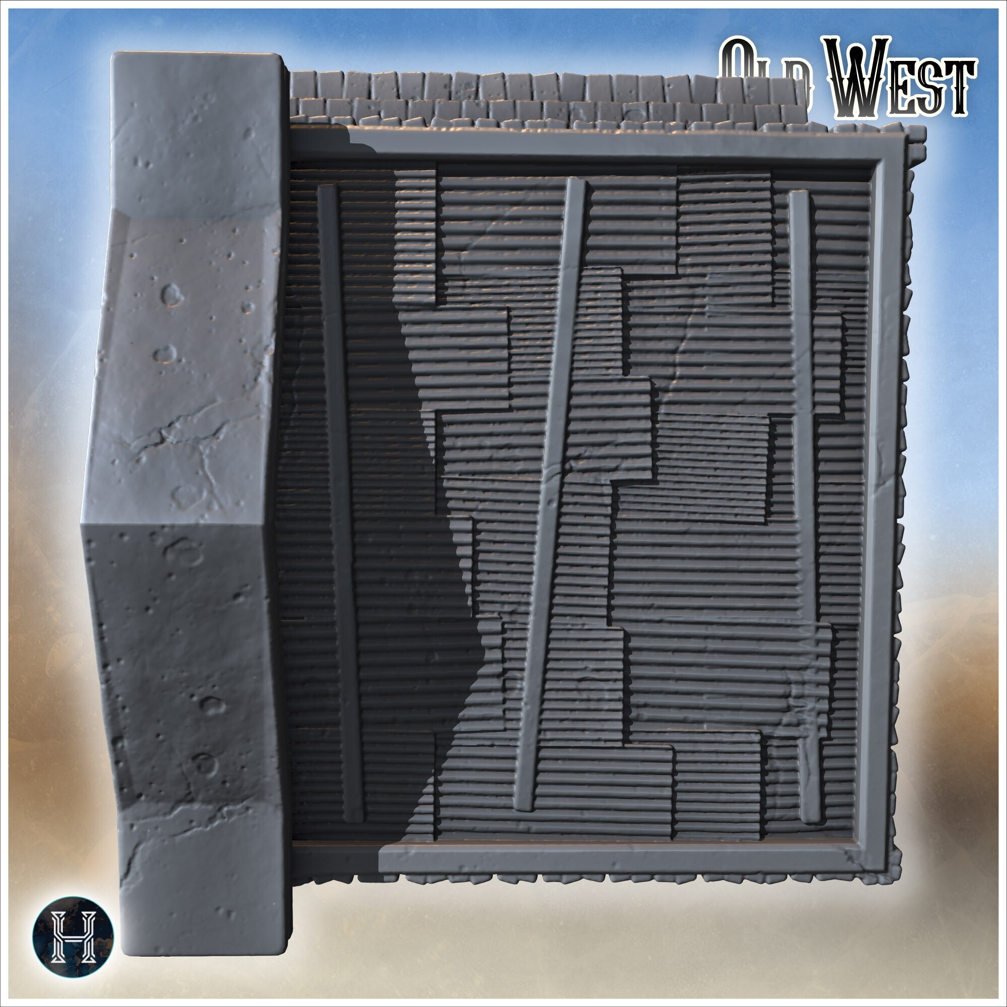 🪵 Wooden bank building with double doors, fenced porch, tiled awning ...