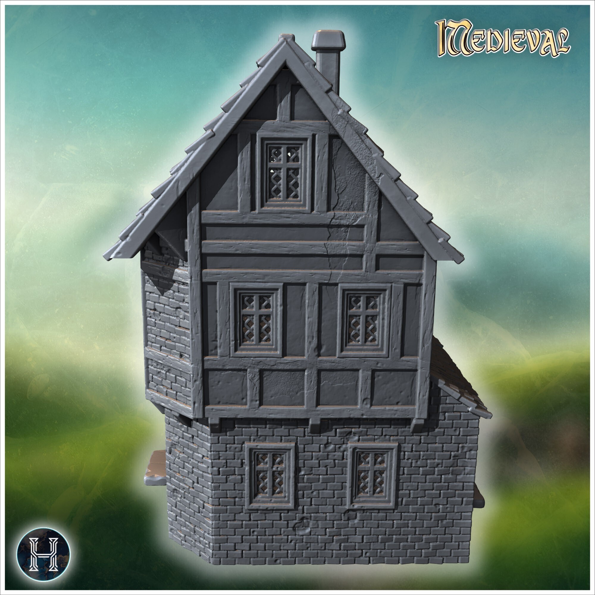 🤏 Small medieval townhouse with brick walls and wooden upper floor (19 ...