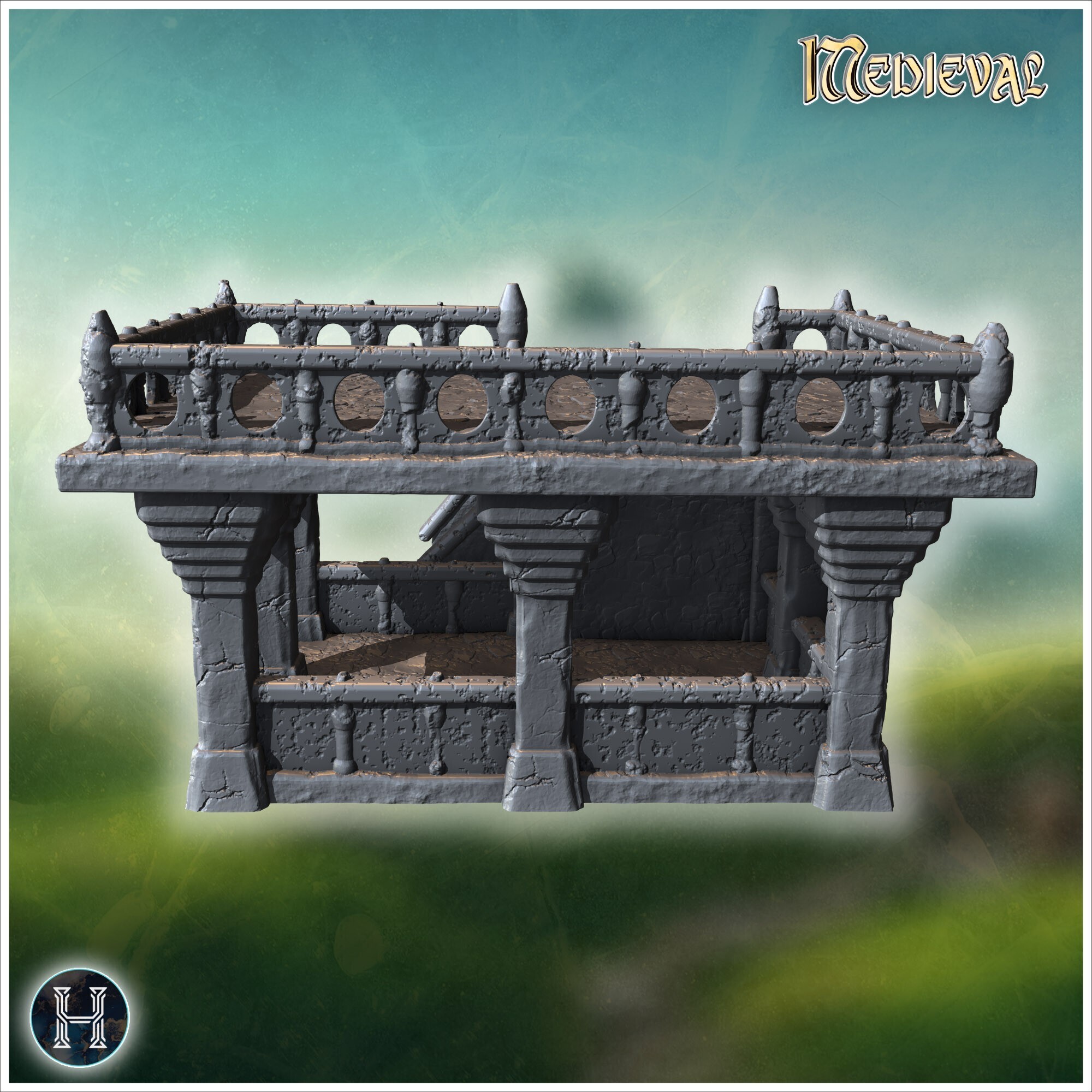 🏛️ Ancient stone terrace with wide staircases, engraved columns, and ...