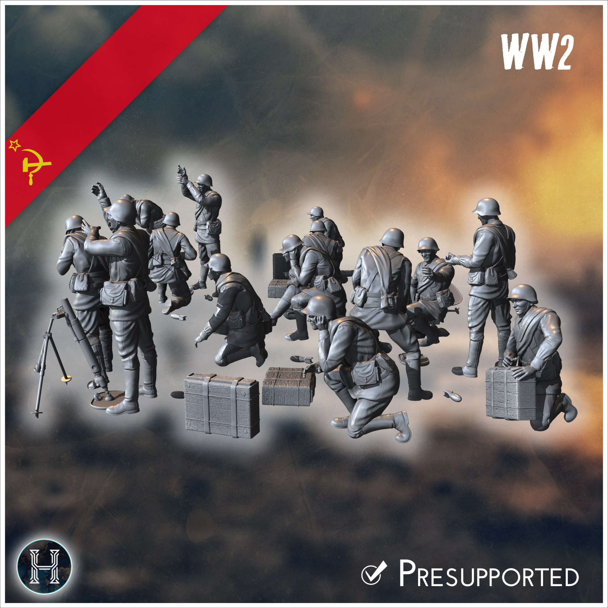 🗺️ 50mm RM-38 Soviet light mortars squad with 15 crews (3) - Soviet ...