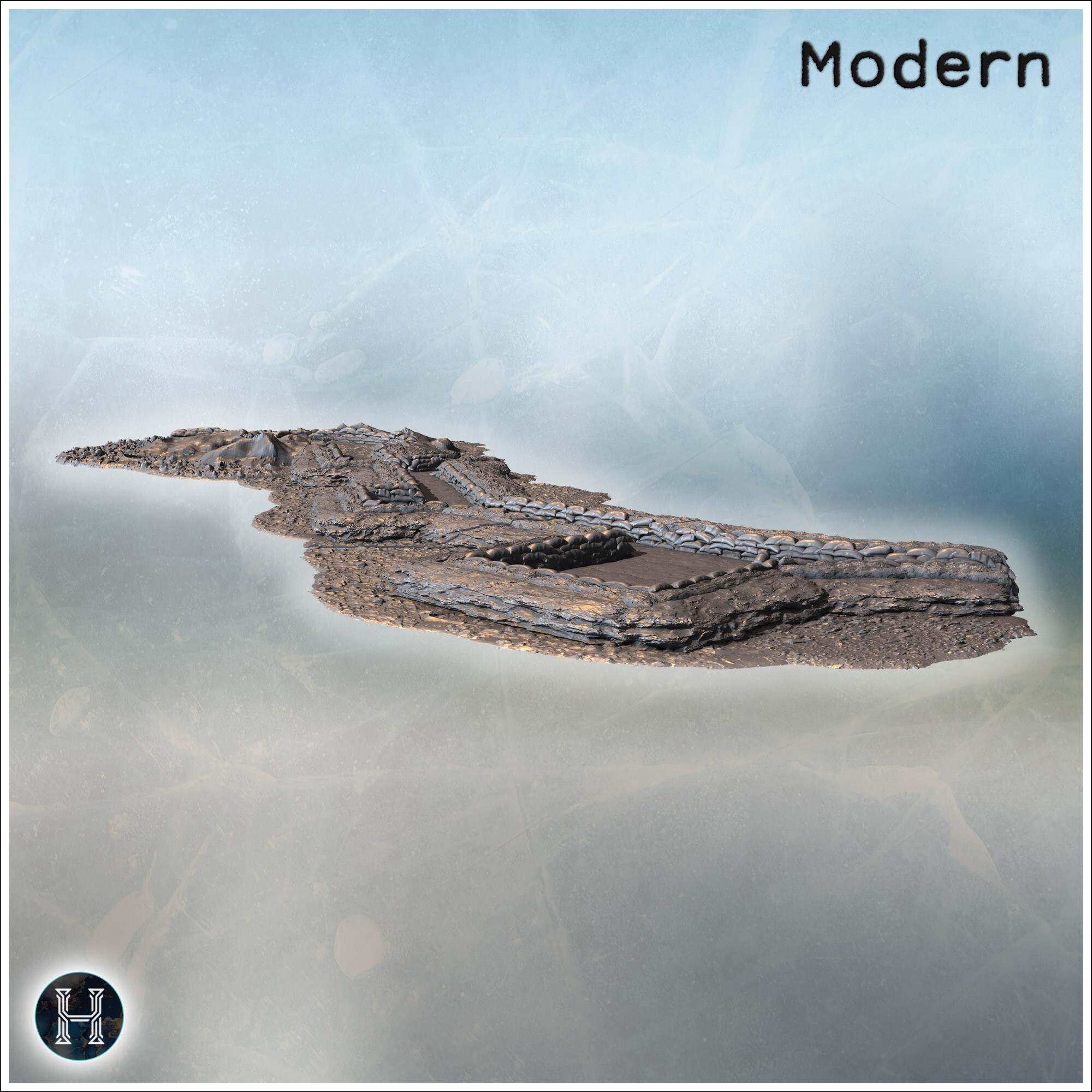 🐚 Elongated zigzag warfare trench section with reinforced earthen walls ...