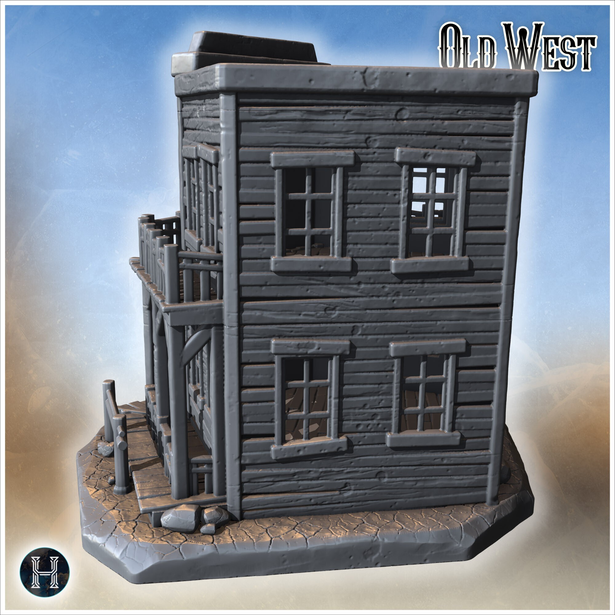 👴 Old saloon building Bar with front porch, balcony, windows and wooden ...