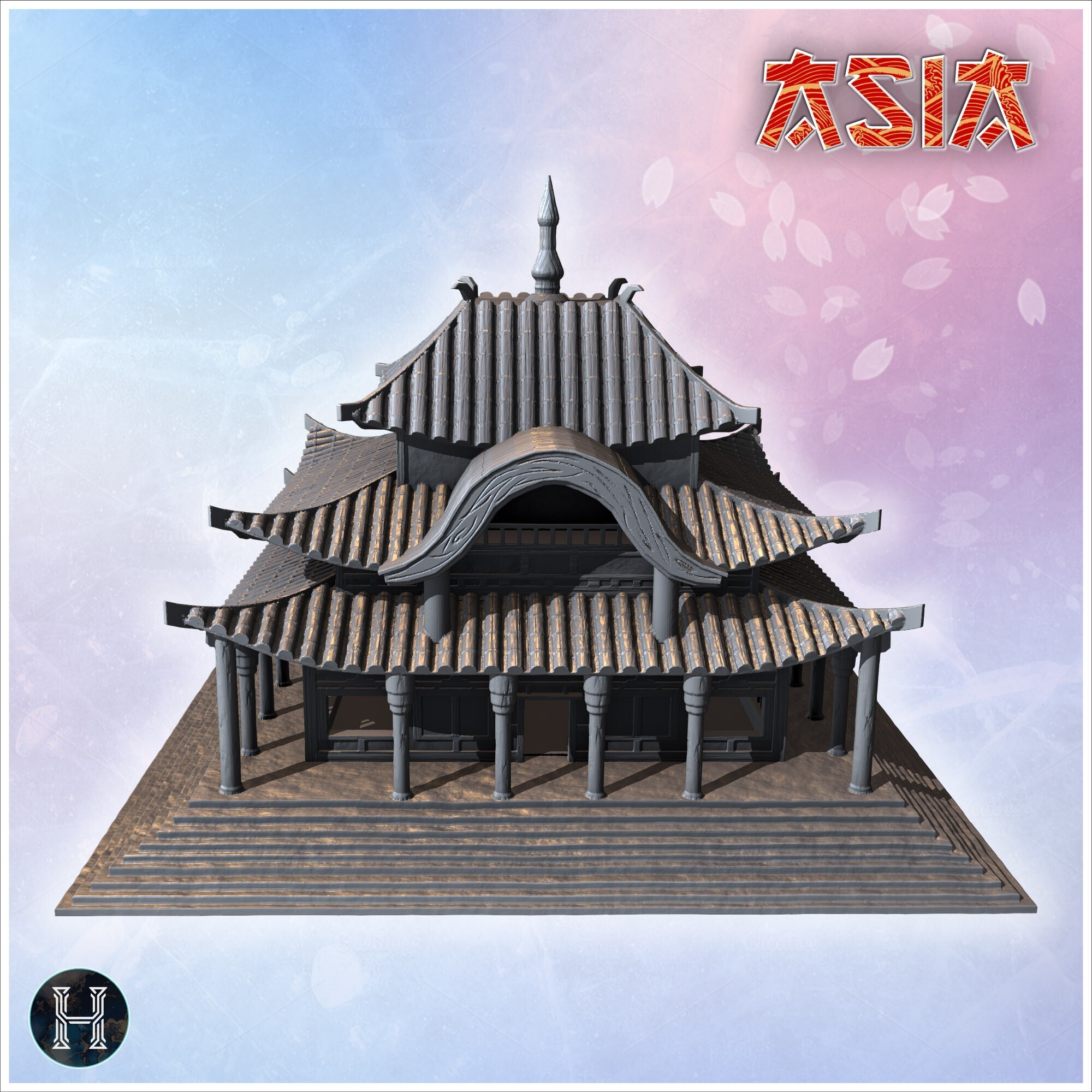 🕍 Large Asian temple with multiple curved roofs, decorative columns ...