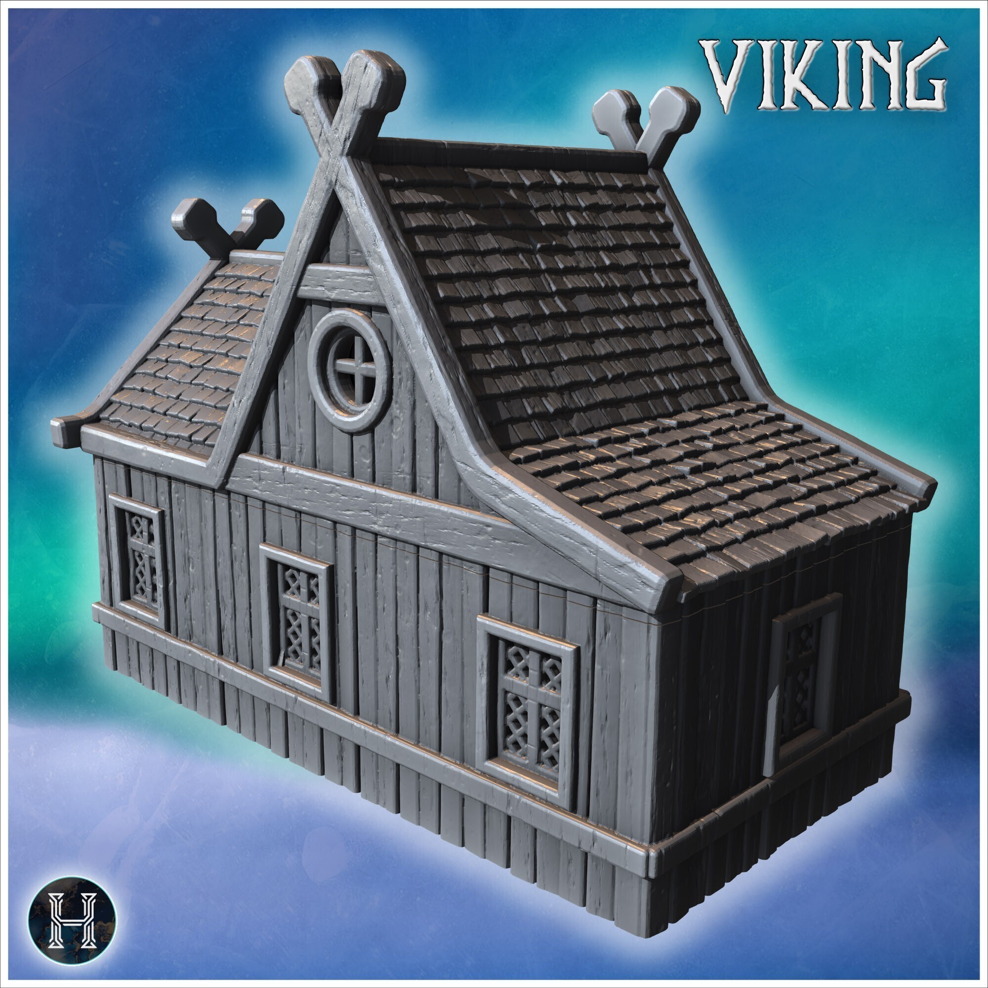 🏗️ Traditional viking longhouse with steep roof and lattice windows (3 ...