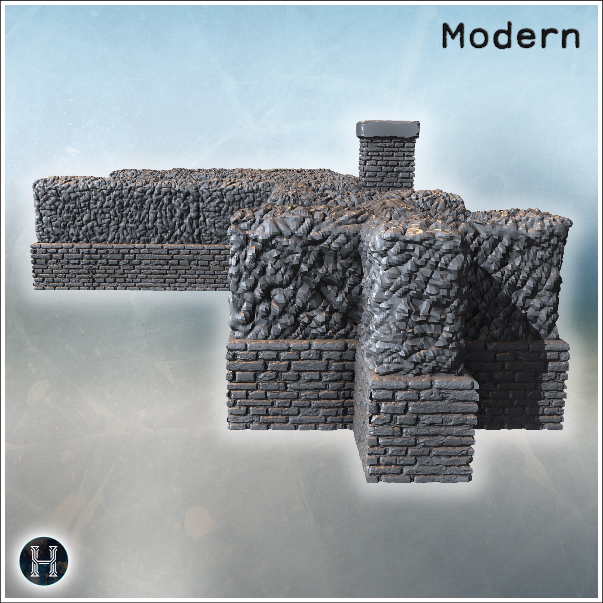 🗺️ Section of stone defensive walls with chimney and corner structures ...