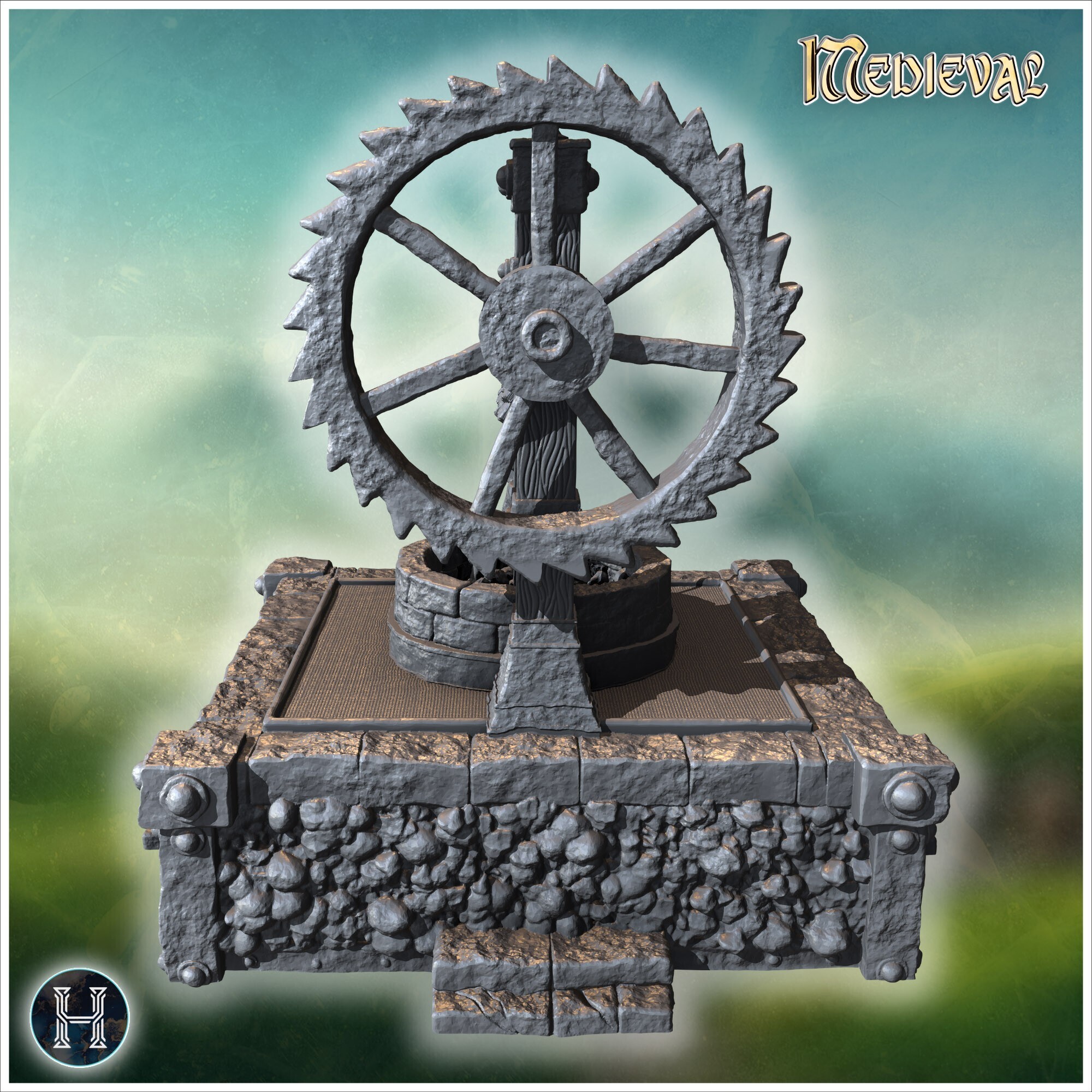 🪵 Medieval village set with well, signpost, and wooden notice board (8 ...