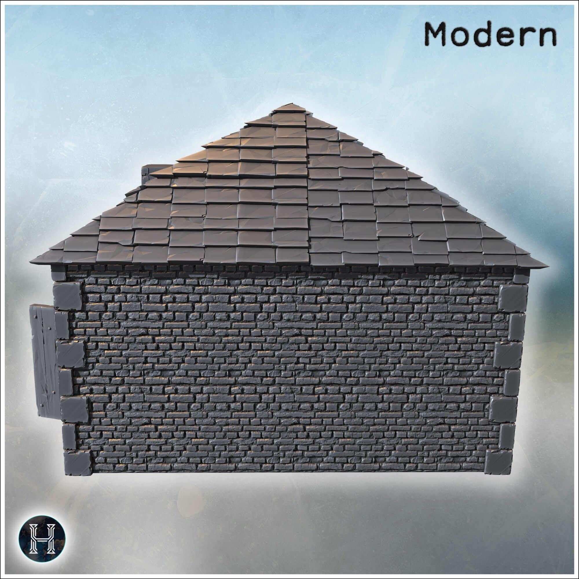 🚪 Rectangular stone stable sports hipped tiled roof, boarded carriage ...