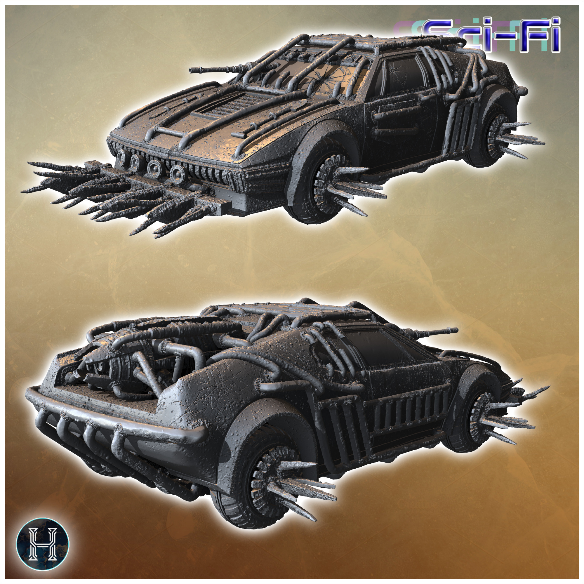 🚗 Armored SUV car with heavy-duty chains, reinforced bumpers, and roof ...