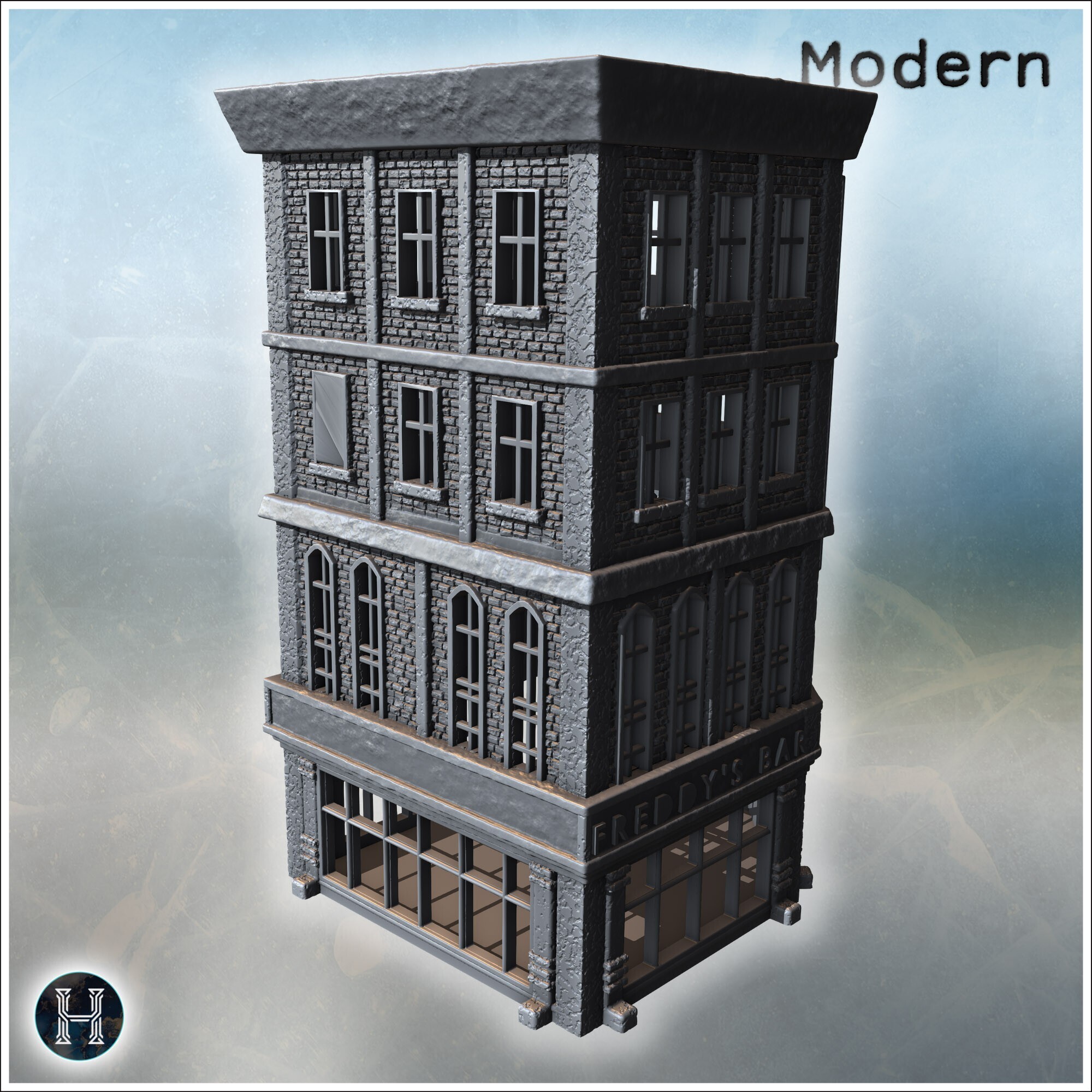 🏗️ Multi storey urban bar building with vertical sign and detailed ...