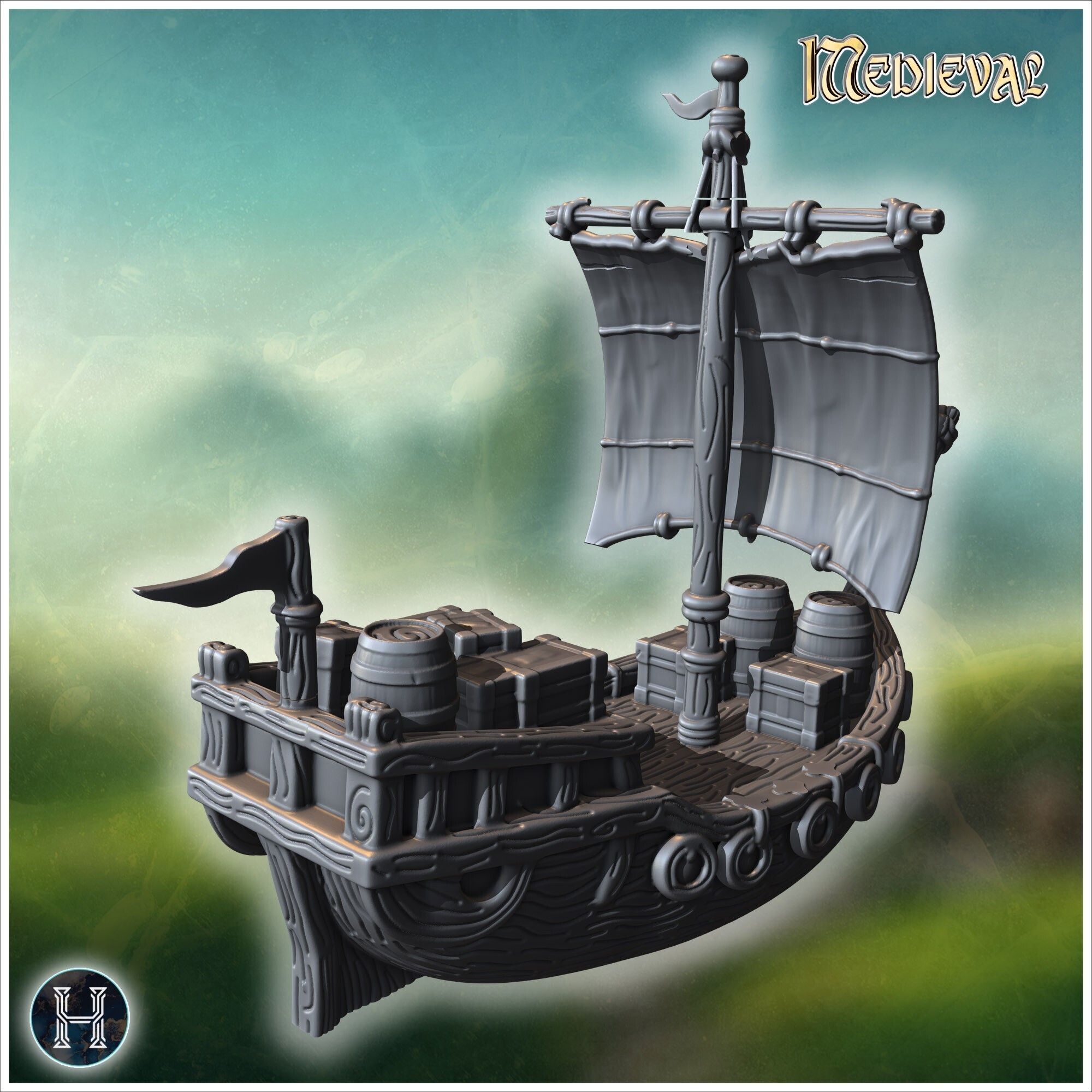🏴‍☠️ Detailed pirate galleon with barrels and cargo (2) - Medieval ...