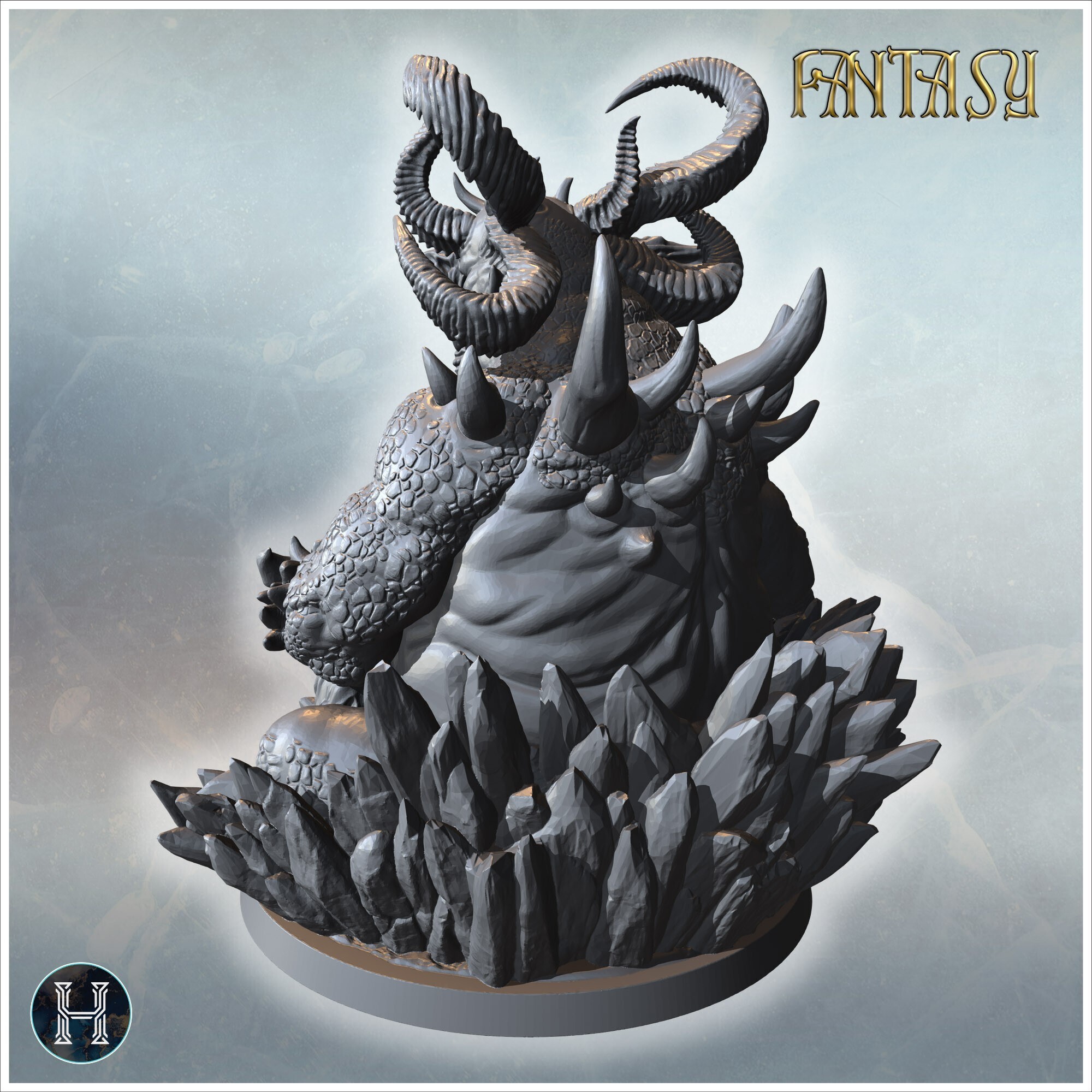 🪄 Fat demonic figure seated on a rocky base, holding a monstrous staff ...