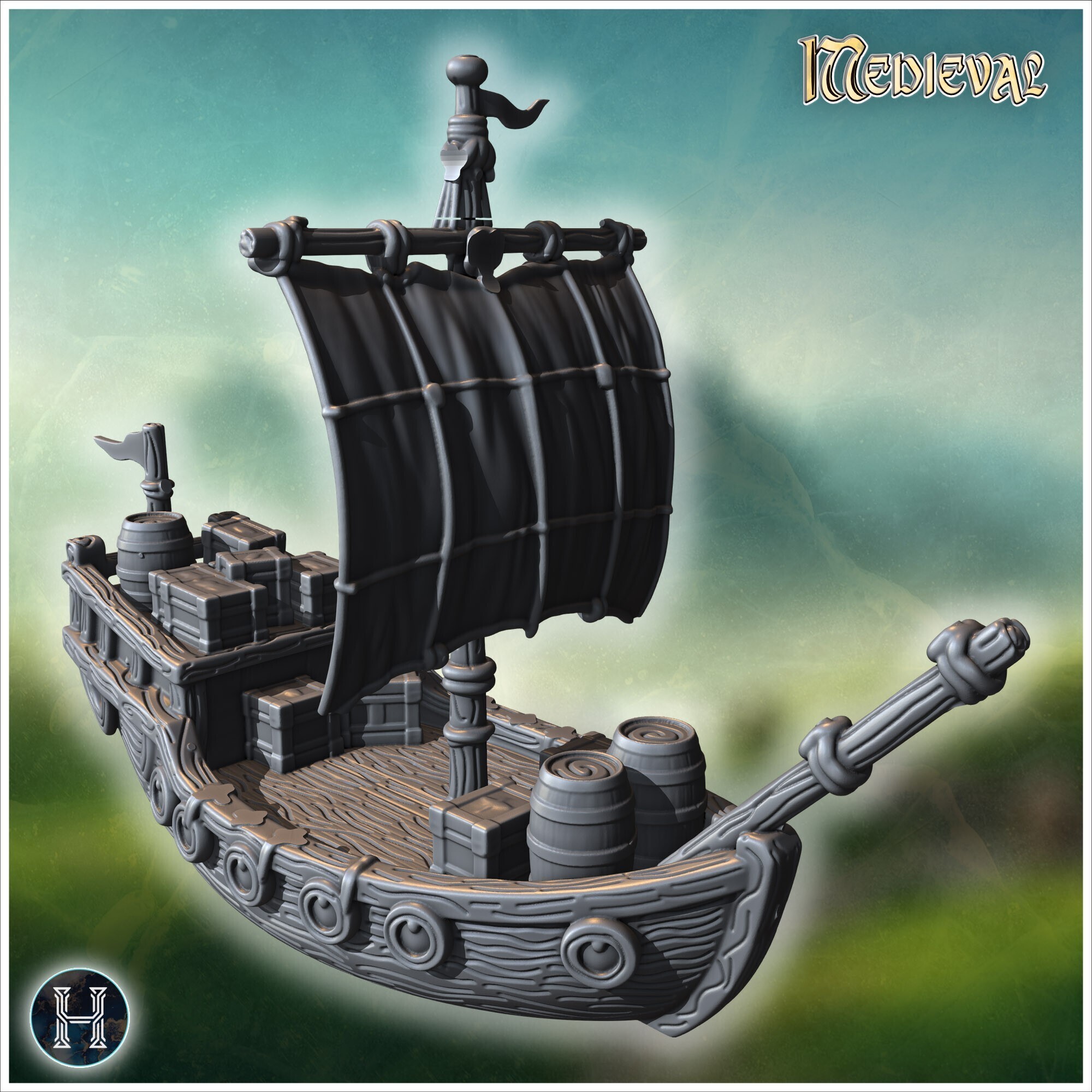 🏴‍☠️ Detailed pirate galleon with barrels and cargo (2) - Medieval ...