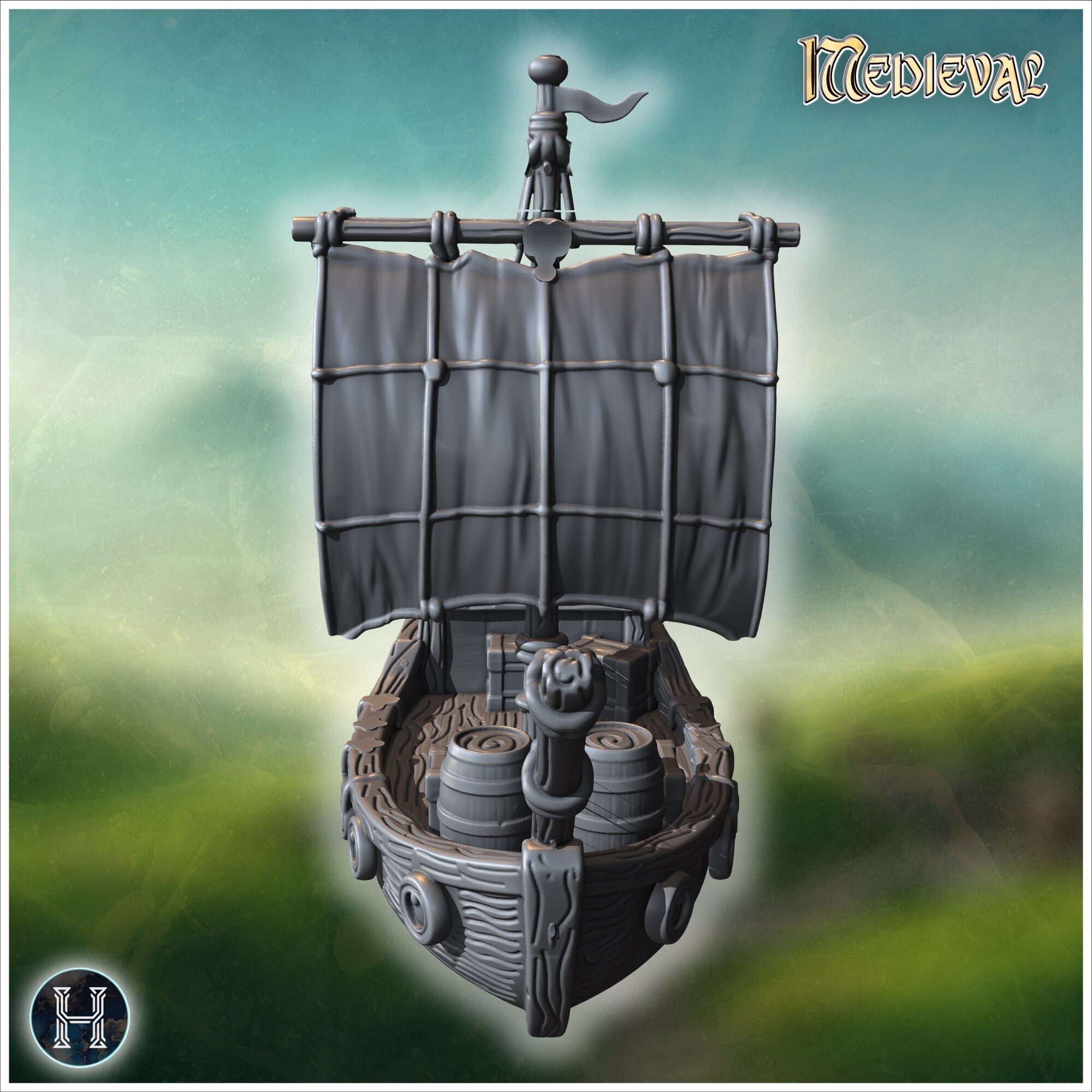 🏴‍☠️ Detailed pirate galleon with barrels and cargo (2) - Medieval ...