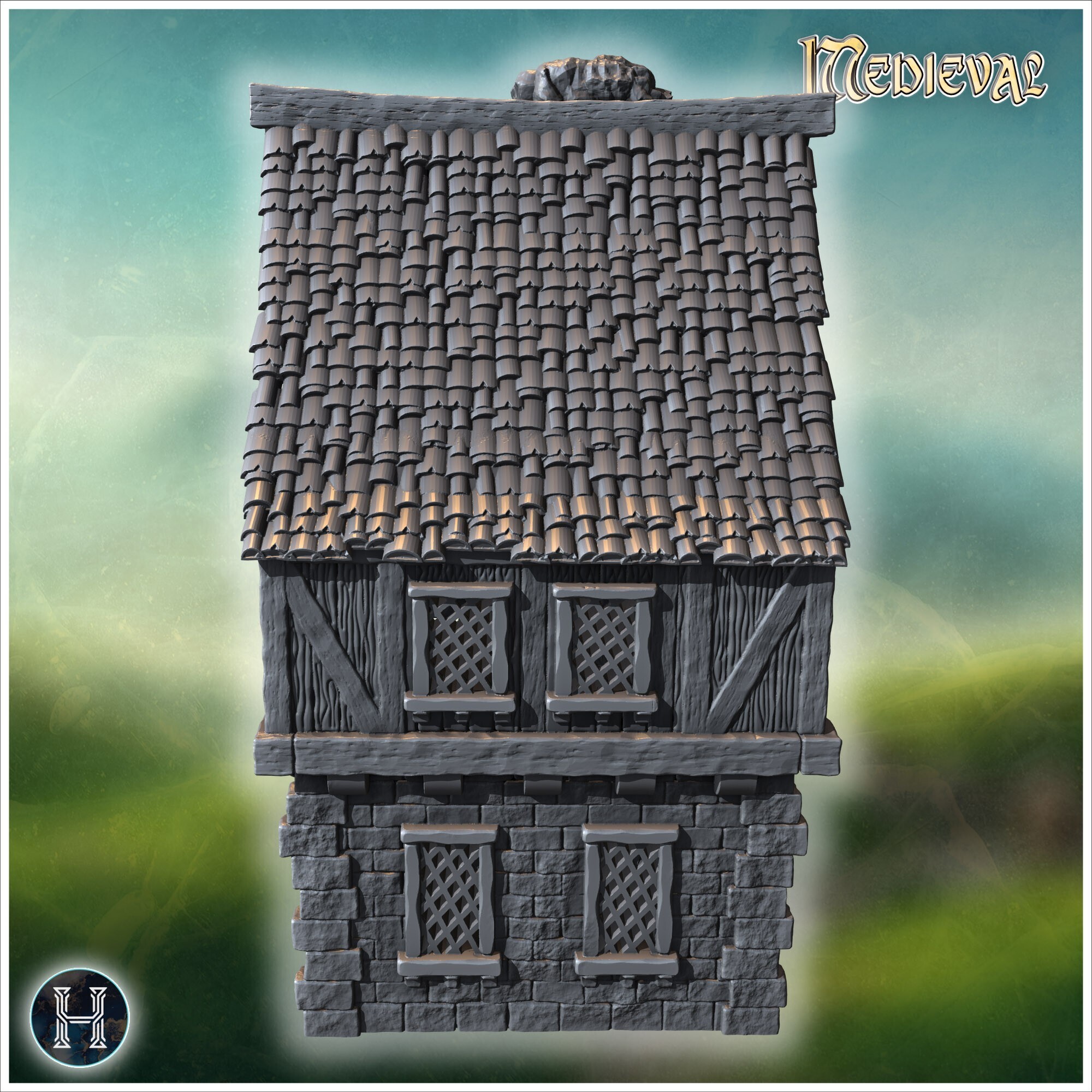 🏠 Tall medieval house with stone foundation, timber-framed upper floors ...