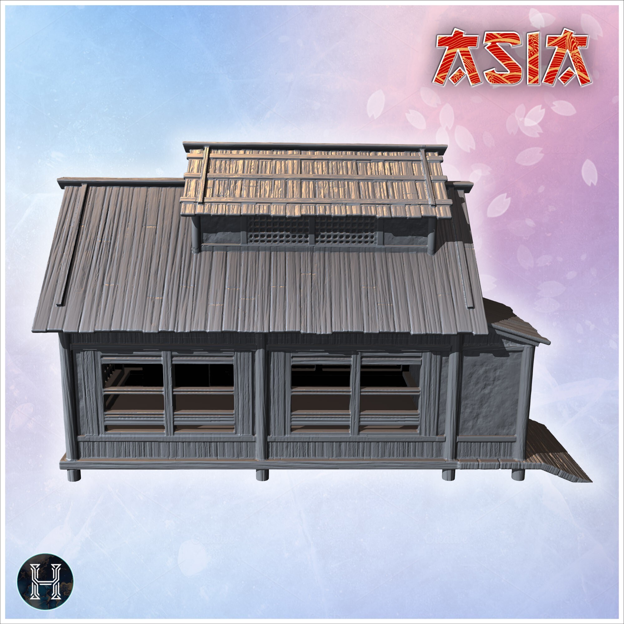 🤏 Small rustic Japanese house with wooden porch, pillars, open windows ...