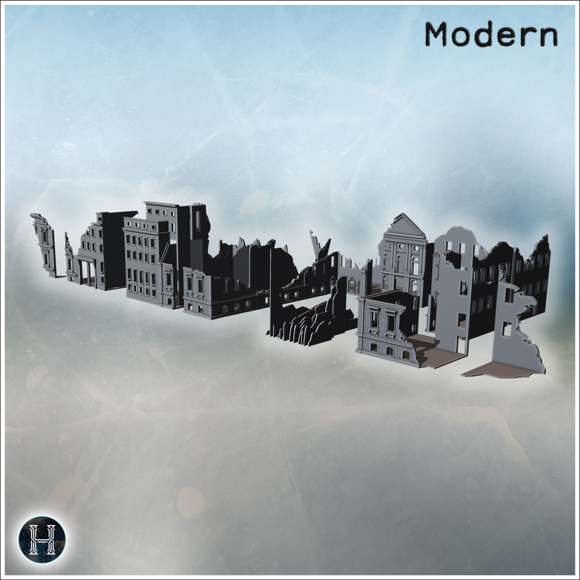 🪟 Extensive L shaped block of bombed urban buildings showing collapsed ...