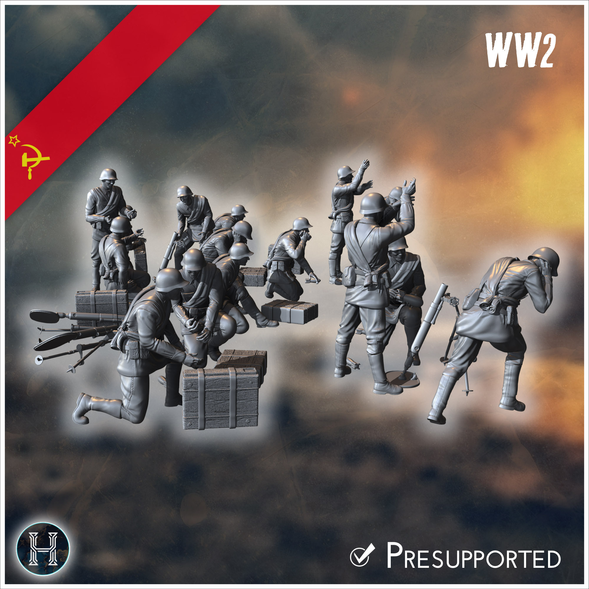 🗺️ 50mm RM-38 Soviet light mortars squad with 15 crews (3) - Soviet ...