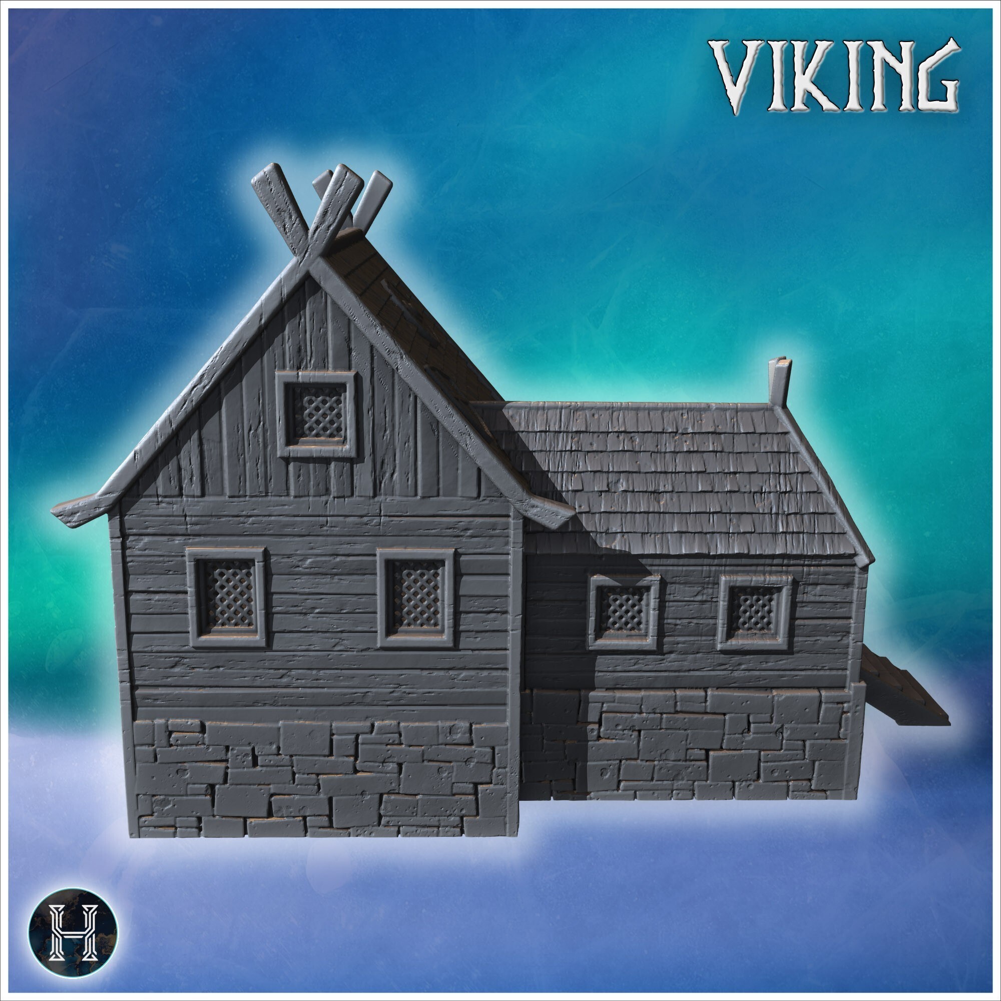 🛡️ Viking great hall with fortified walls and shield decorations (1 ...