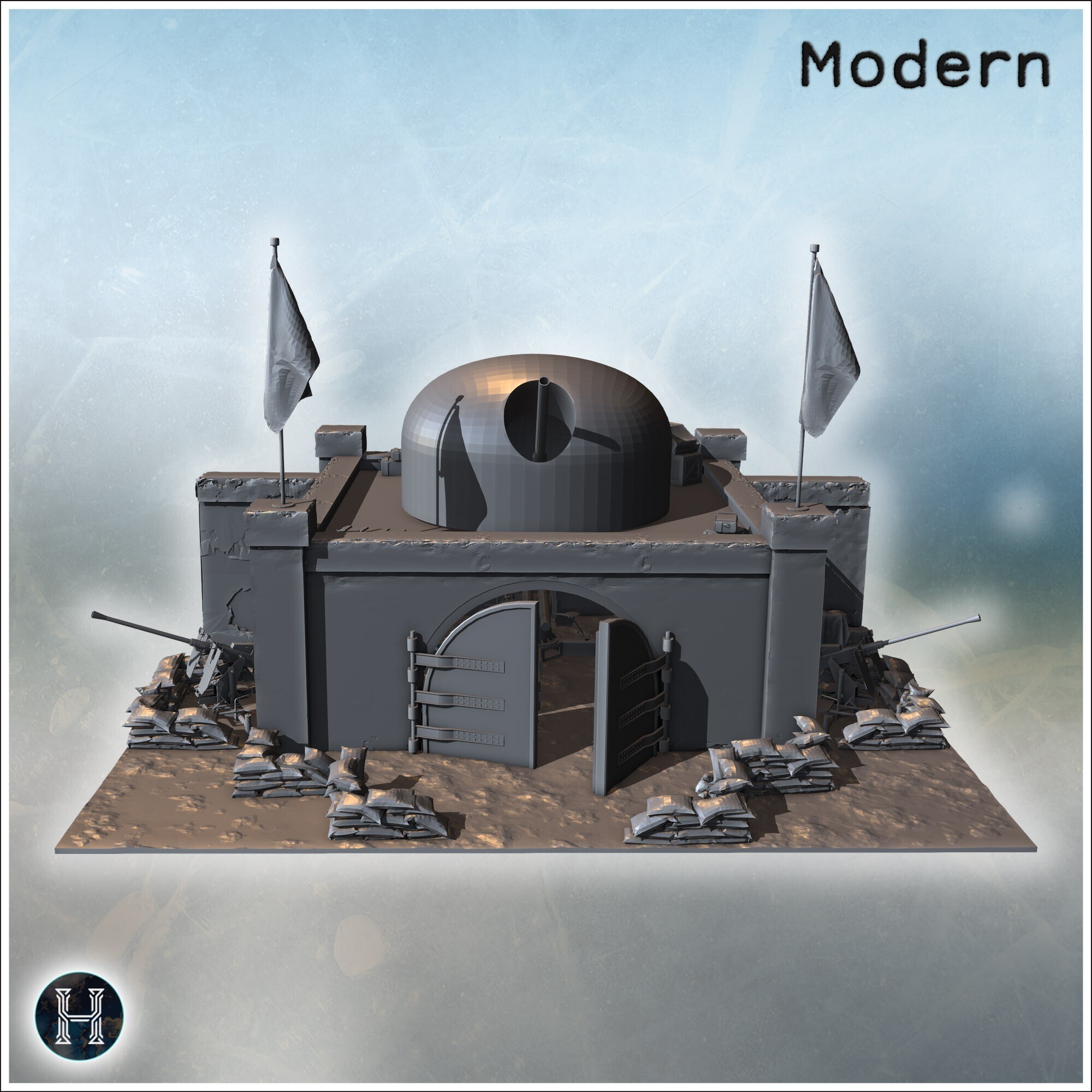 🧨 Fortified concrete bunker with domed roof, heavy artillery and ...