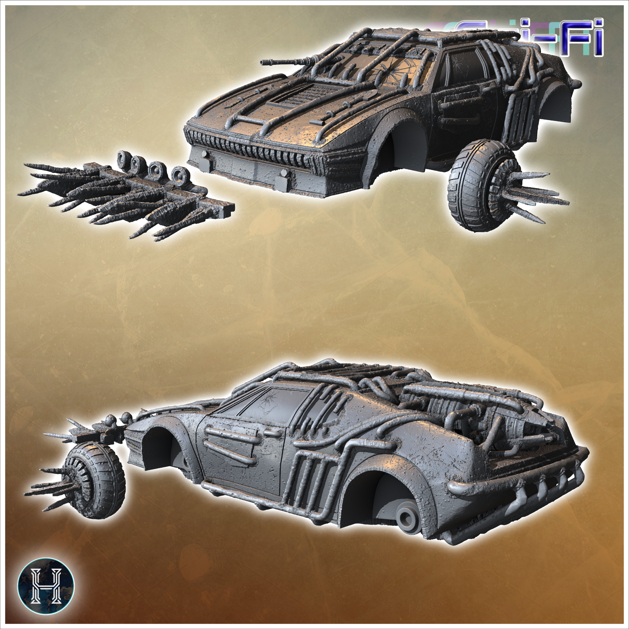 🚗 Armored SUV car with heavy-duty chains, reinforced bumpers, and roof ...