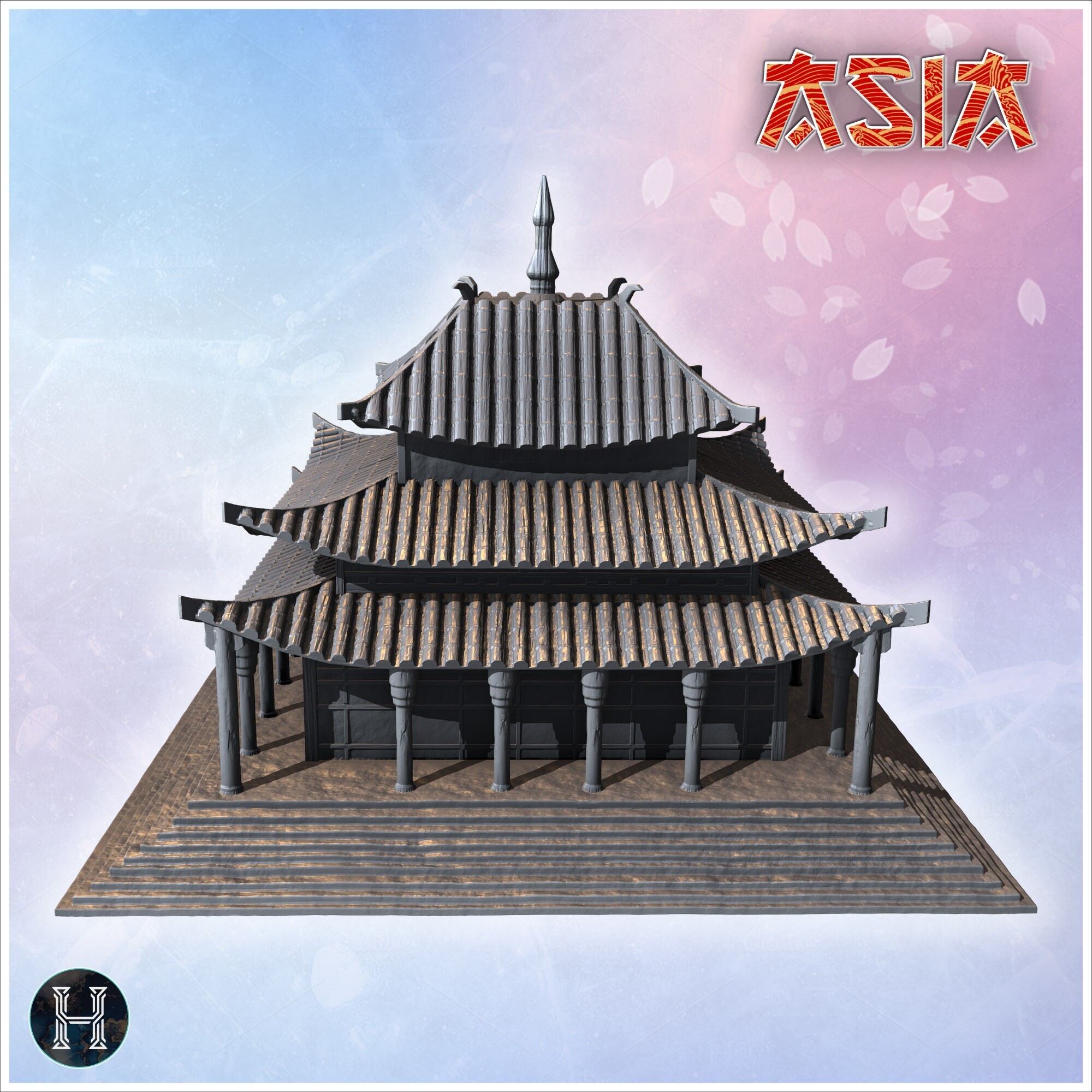 🕍 Large Asian temple with multiple curved roofs, decorative columns ...