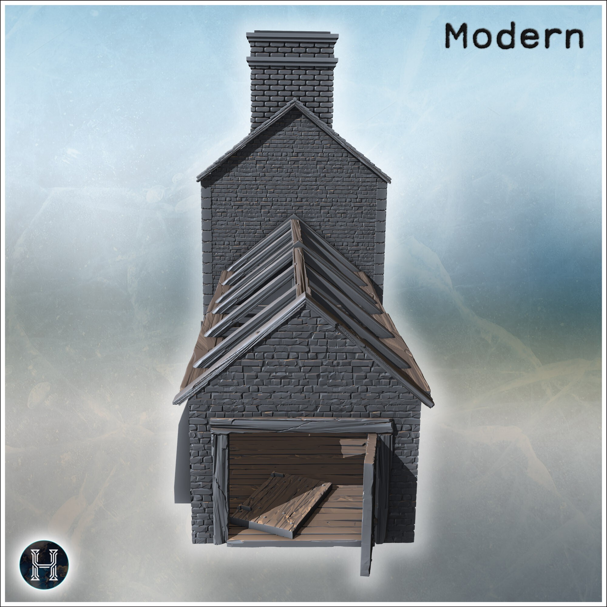 🗺️ Two storey masonry structure retains tall central chimney and buttressed nave while roofless ...