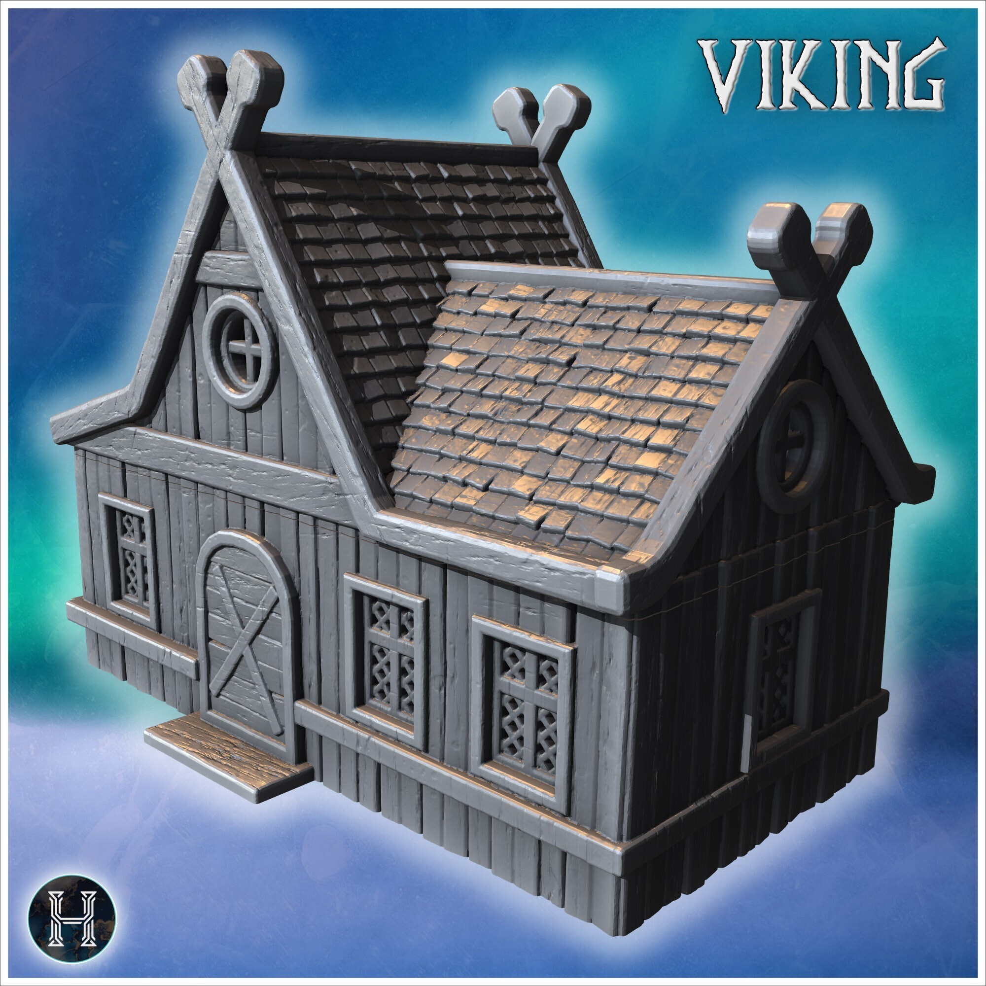 🏗️ Traditional viking longhouse with steep roof and lattice windows (3 ...