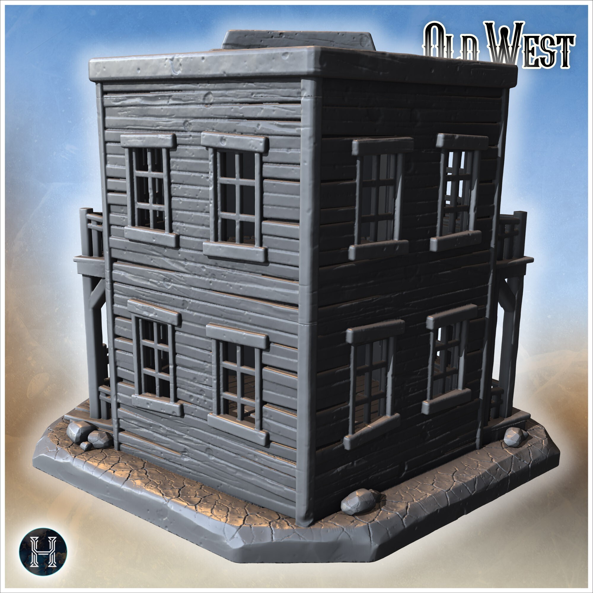 👴 Old saloon building Bar with front porch, balcony, windows and wooden ...