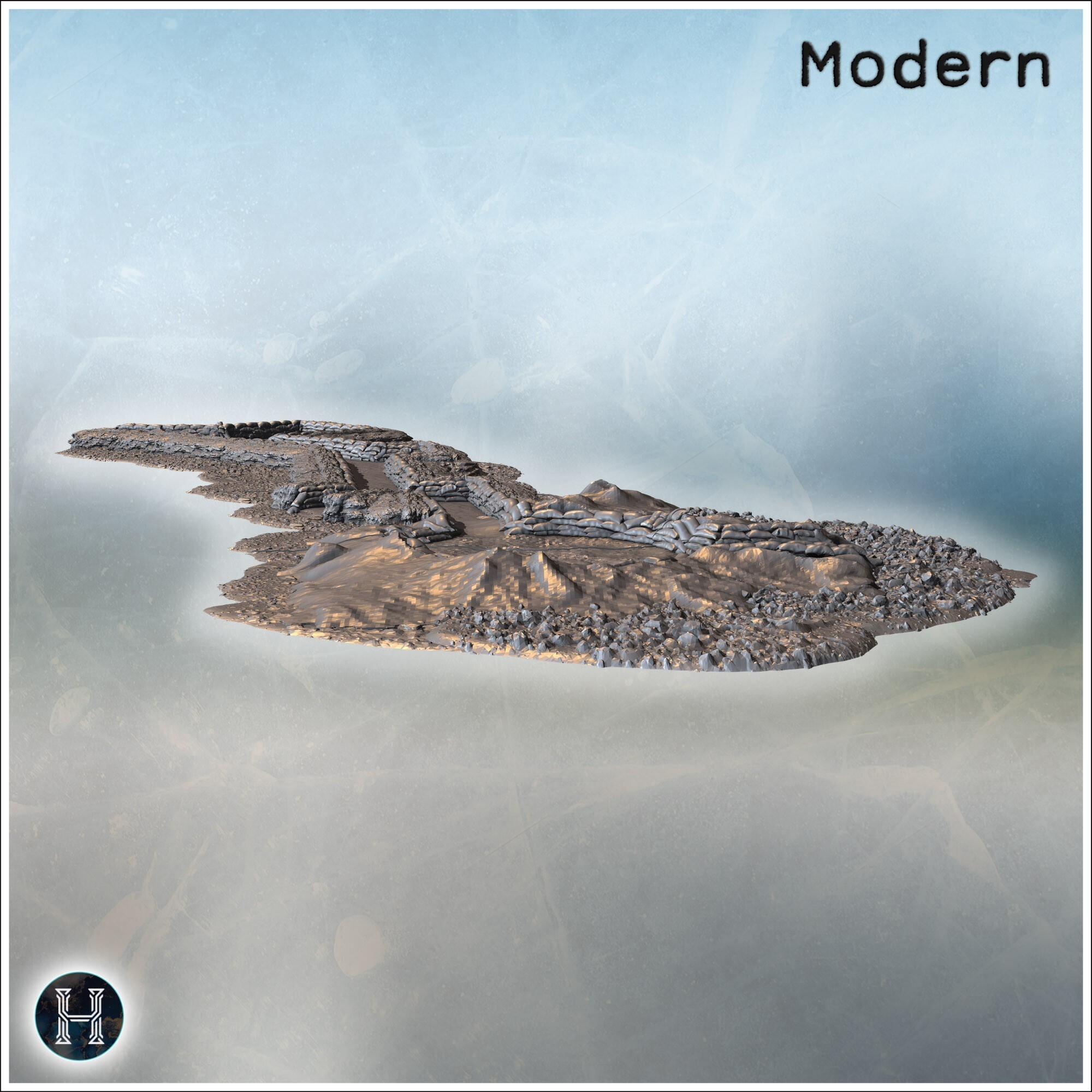 🐚 Elongated zigzag warfare trench section with reinforced earthen walls ...