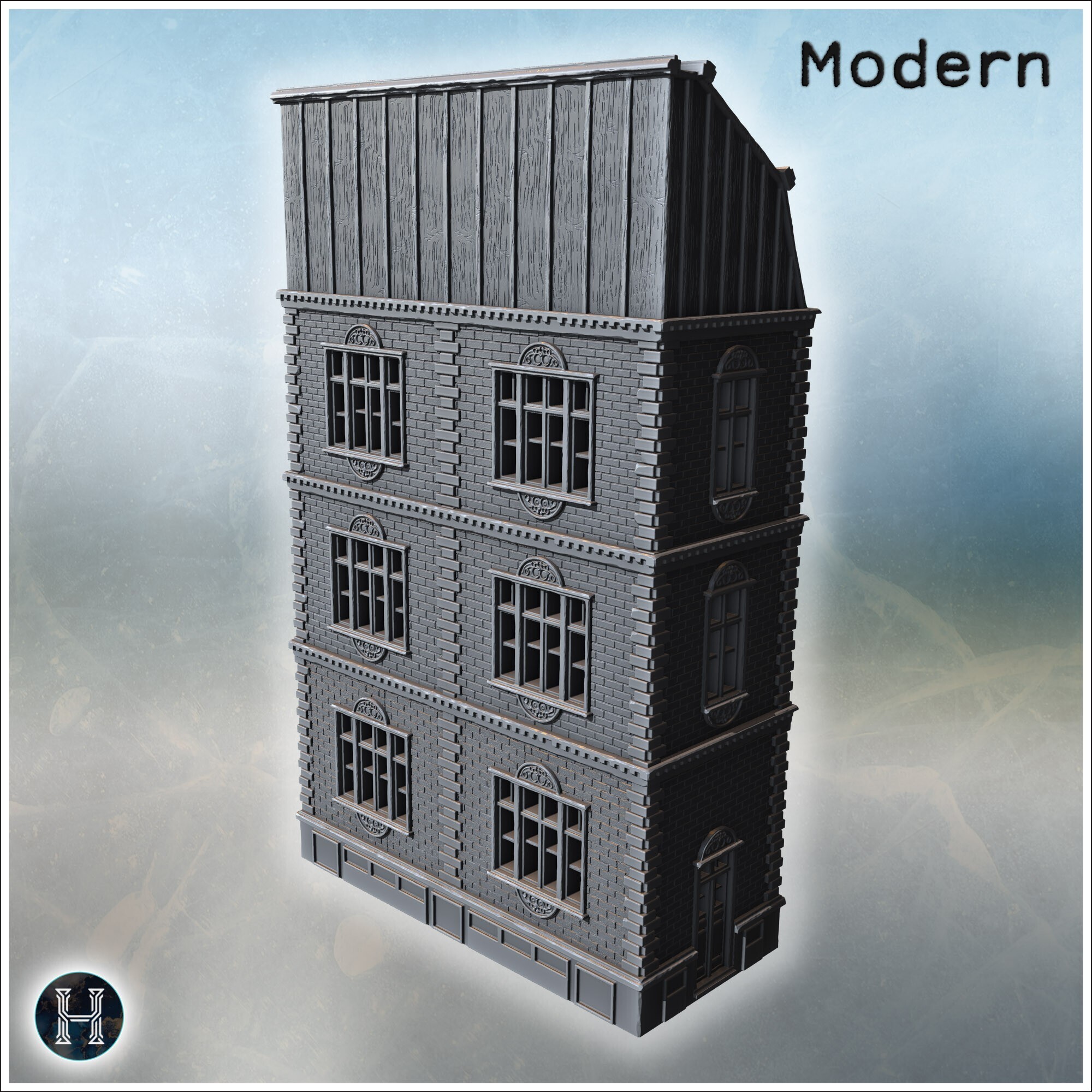 🏙️ Narrow city building with shopfront façade and mansard roof ...