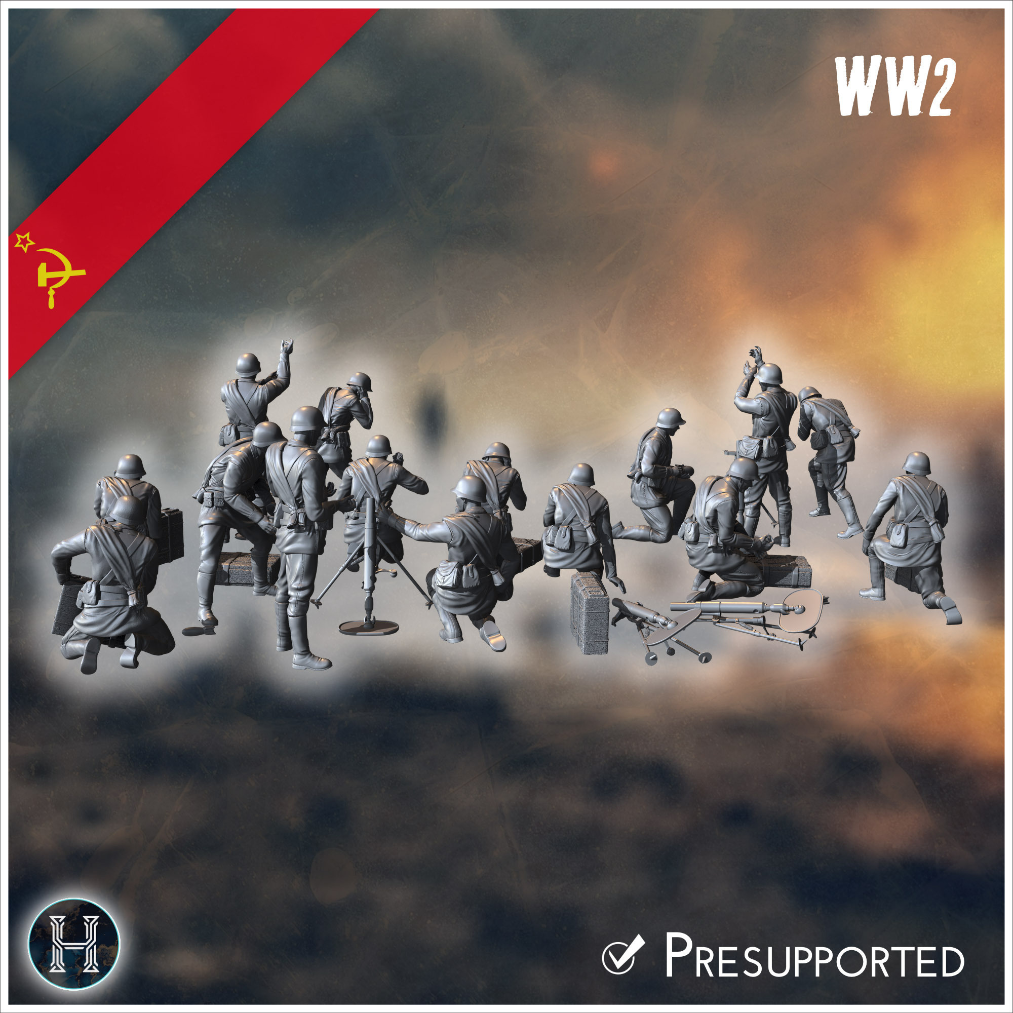 🗺️ 50mm RM-38 Soviet light mortars squad with 15 crews (3) - Soviet ...