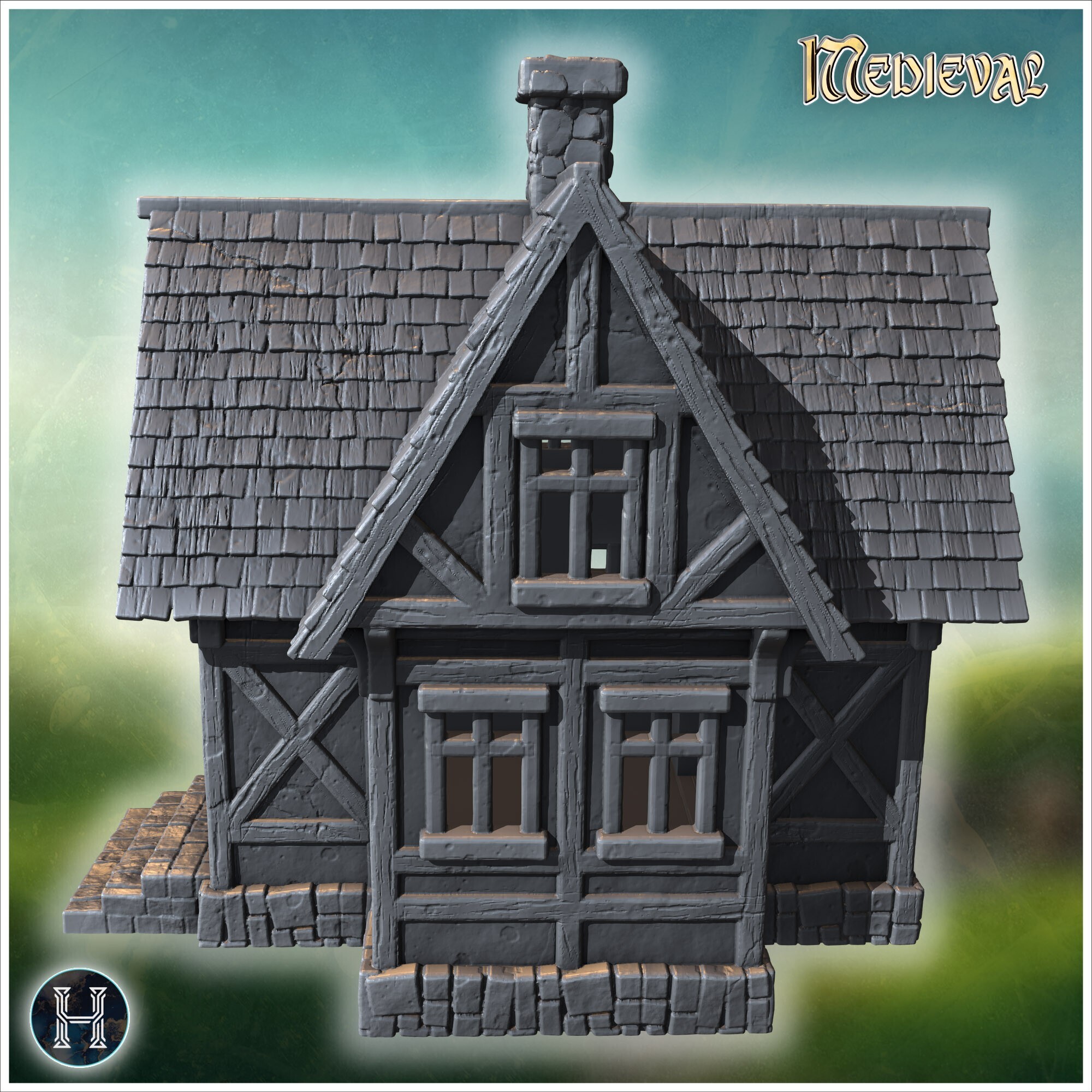 🏠 Rustic medieval house with stone walls, wooden beams, small windows ...