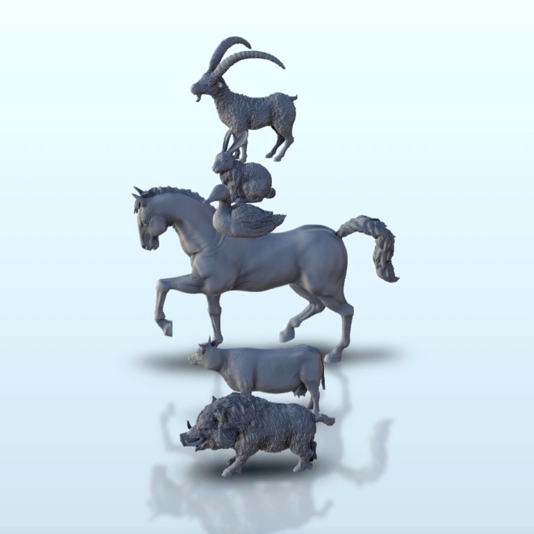 🚜 Set of farm animals - boar + cow + duck + goat + horse + rabbit ...