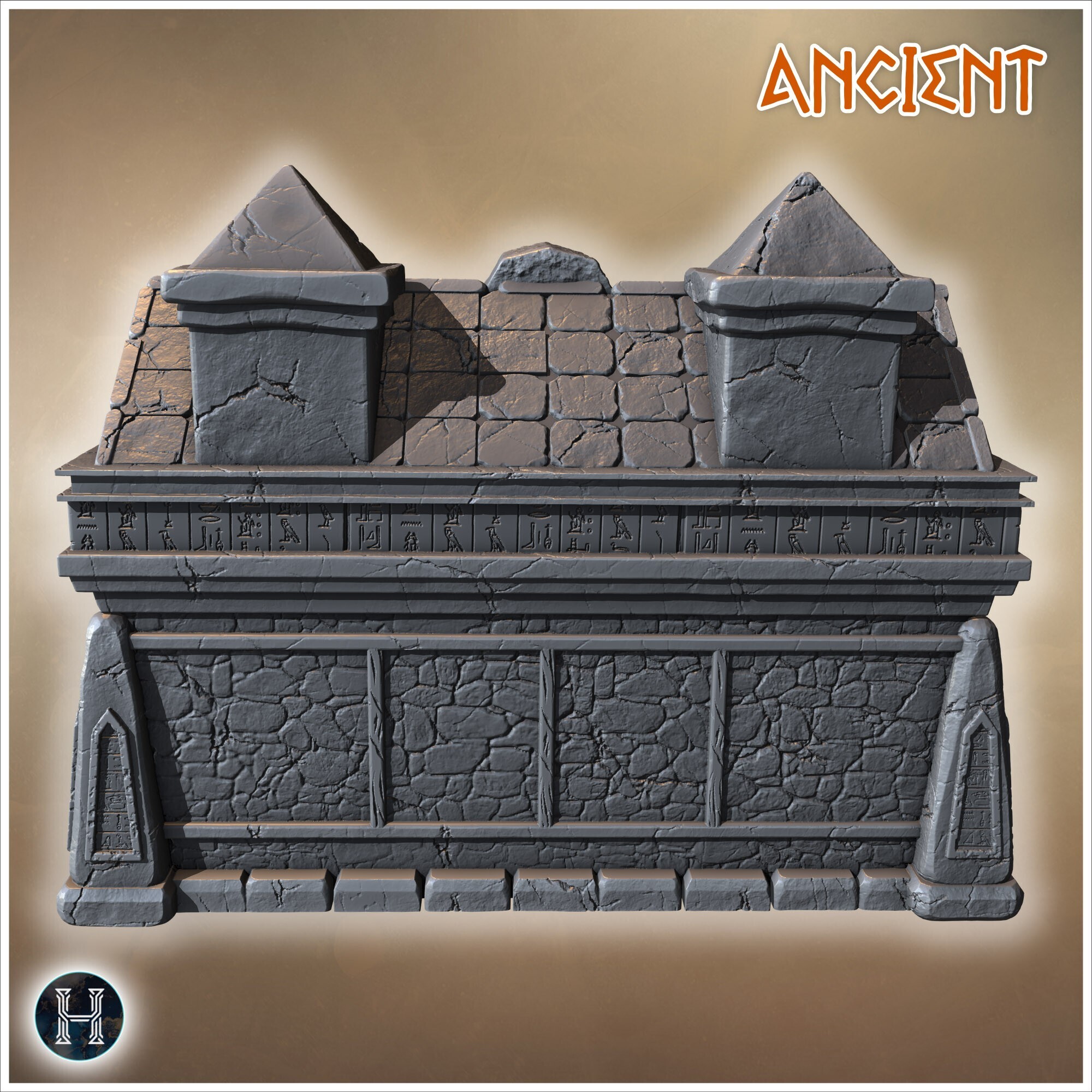🕍 Ancient stone temple with hieroglyphic engravings, triangular ...