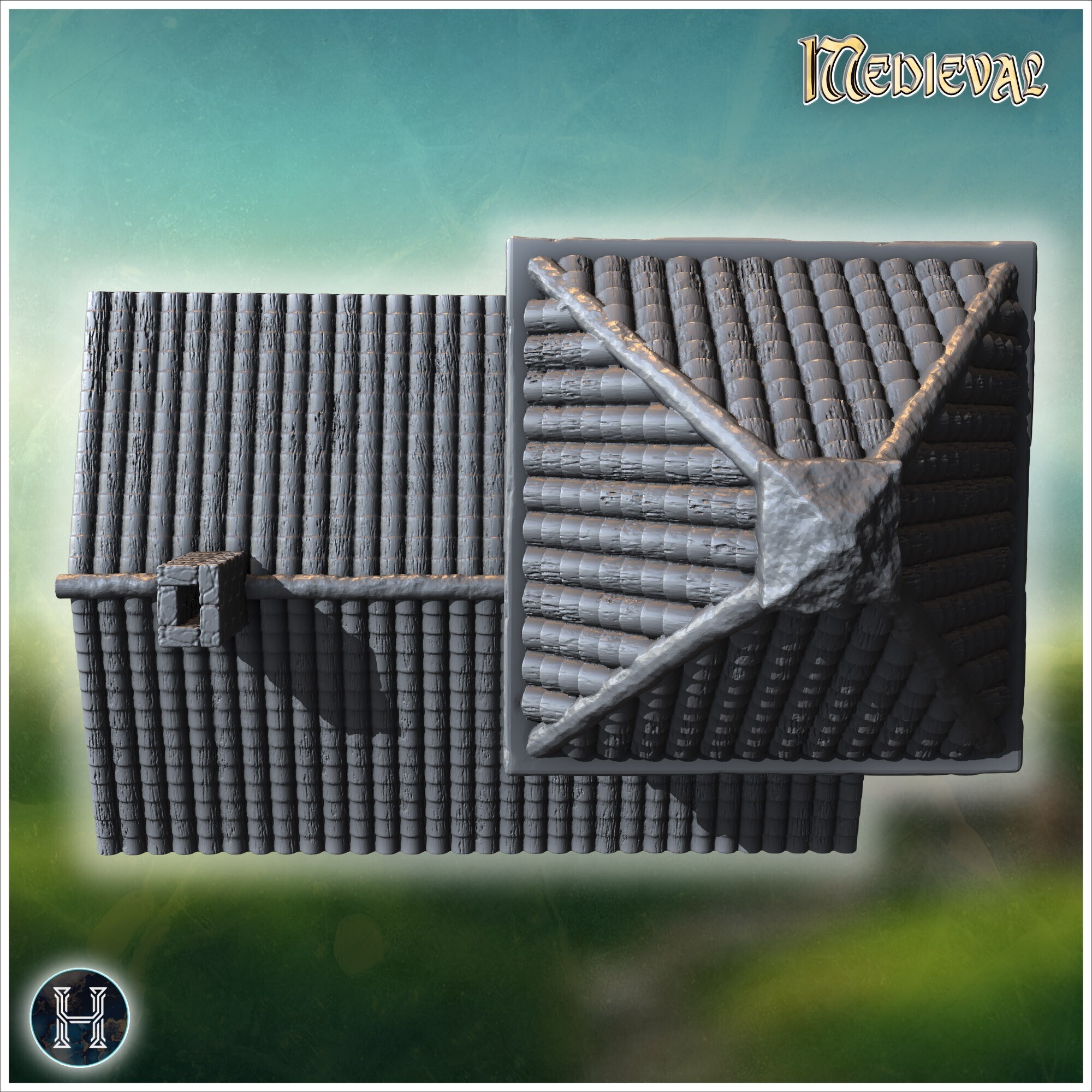 🏠 Large half-timbered house with a stone base, tiled roof, and open ...