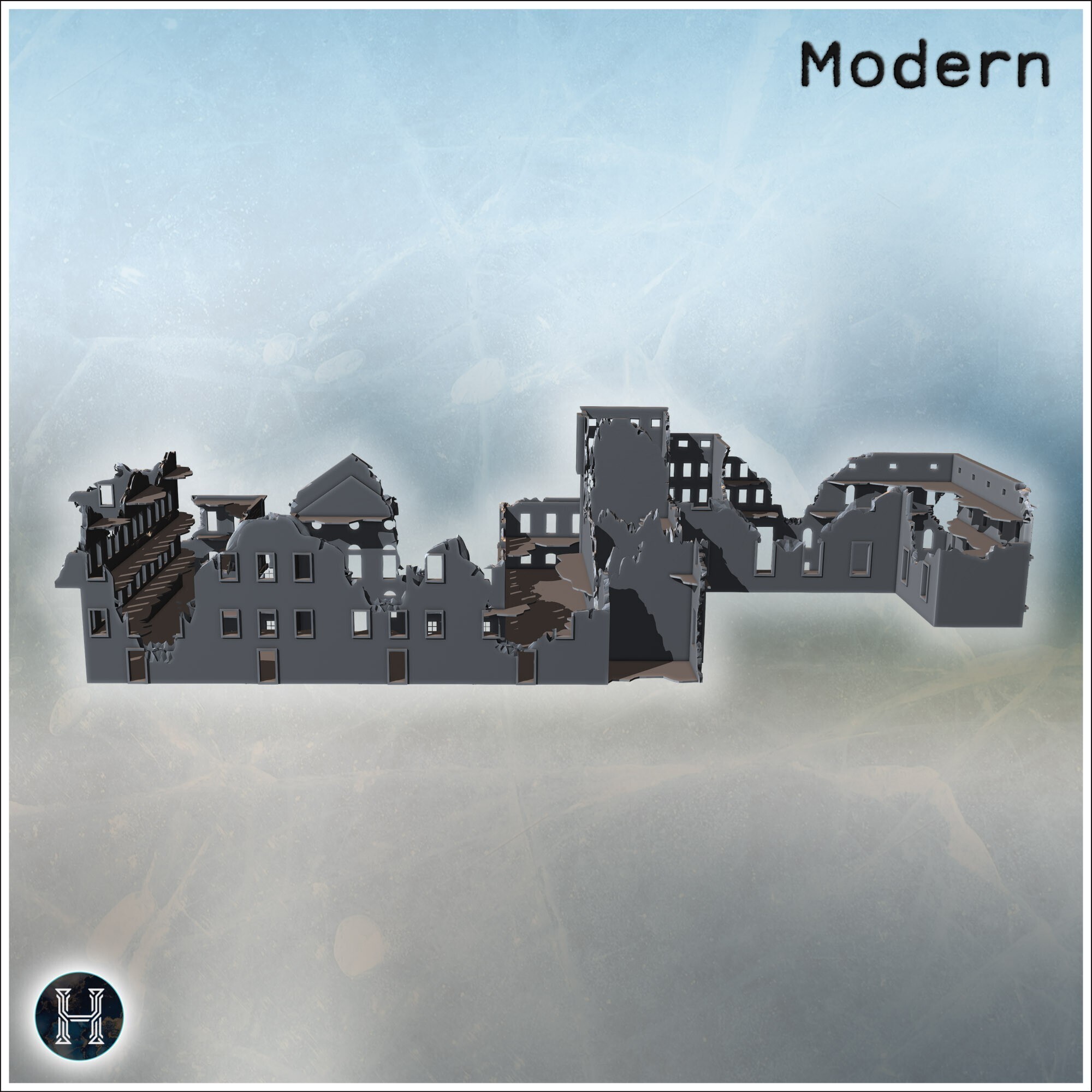 🪟 Extensive L shaped block of bombed urban buildings showing collapsed ...