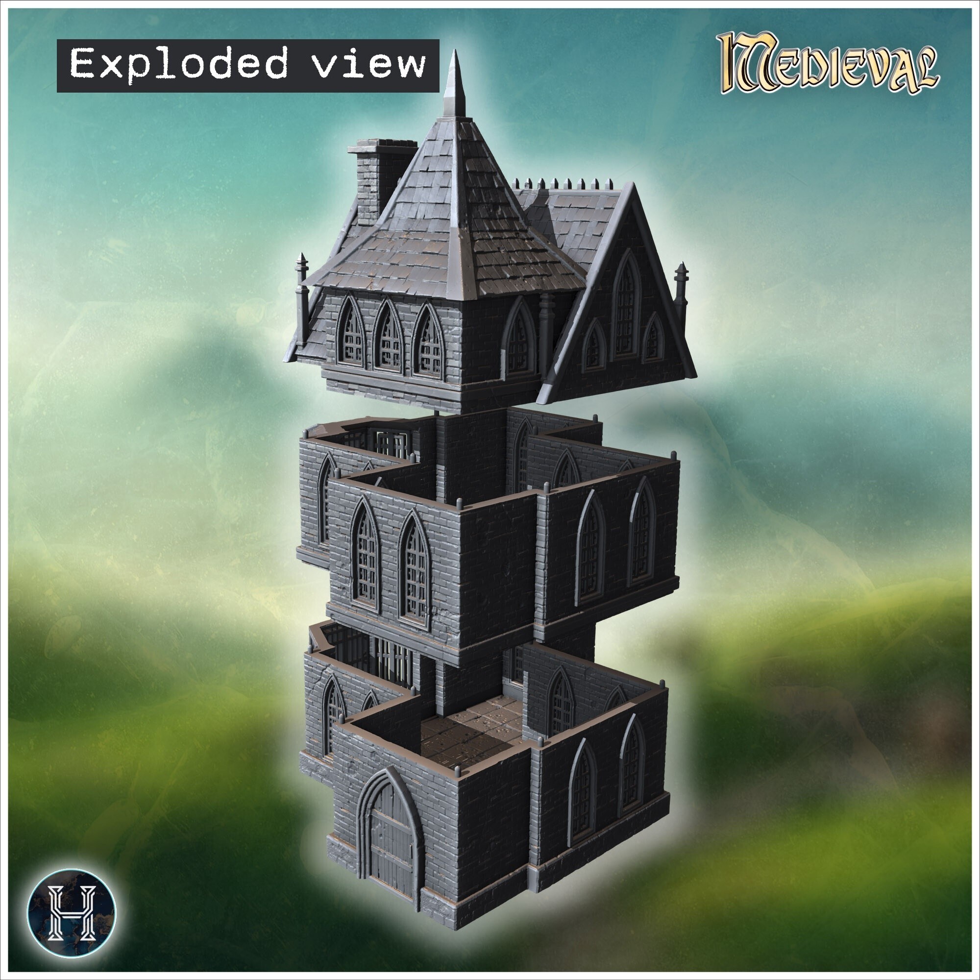 👴 Gothic villa with rooftop terrace and pointed arched windows (27 ...