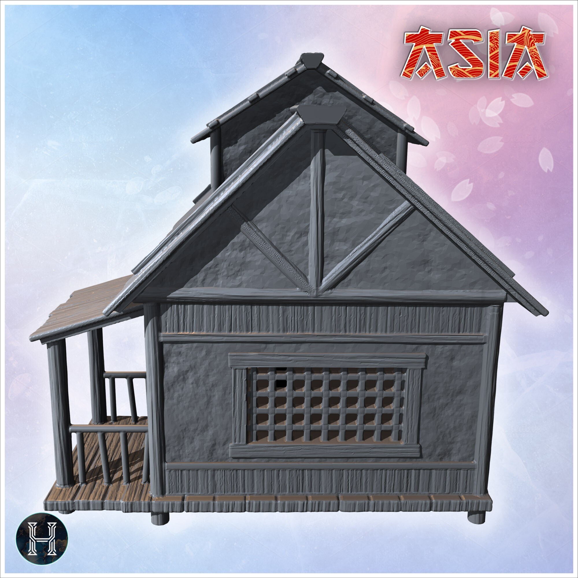 🤏 Small rustic Japanese house with wooden porch, pillars, open windows ...