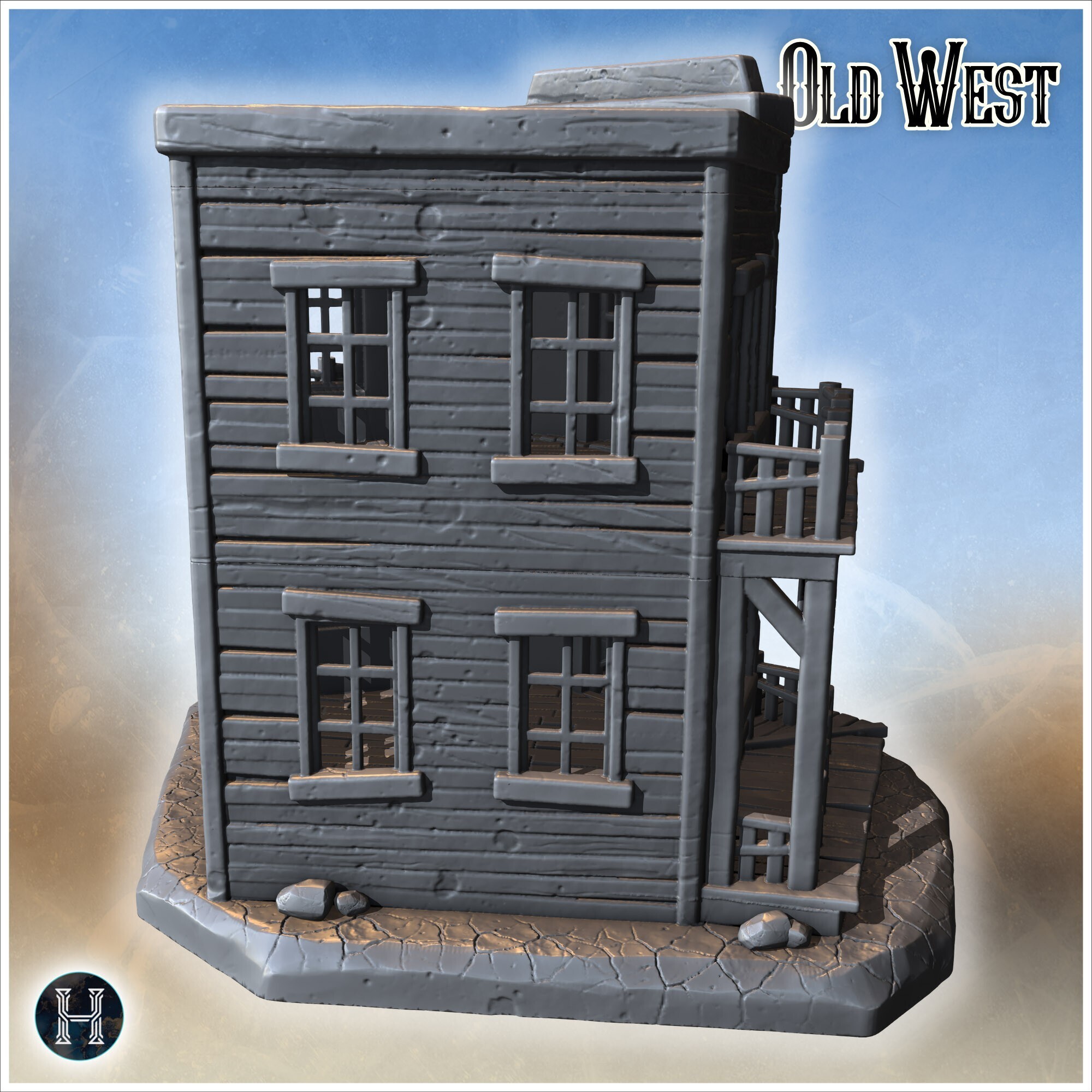 👴 Old saloon building Bar with front porch, balcony, windows and wooden ...