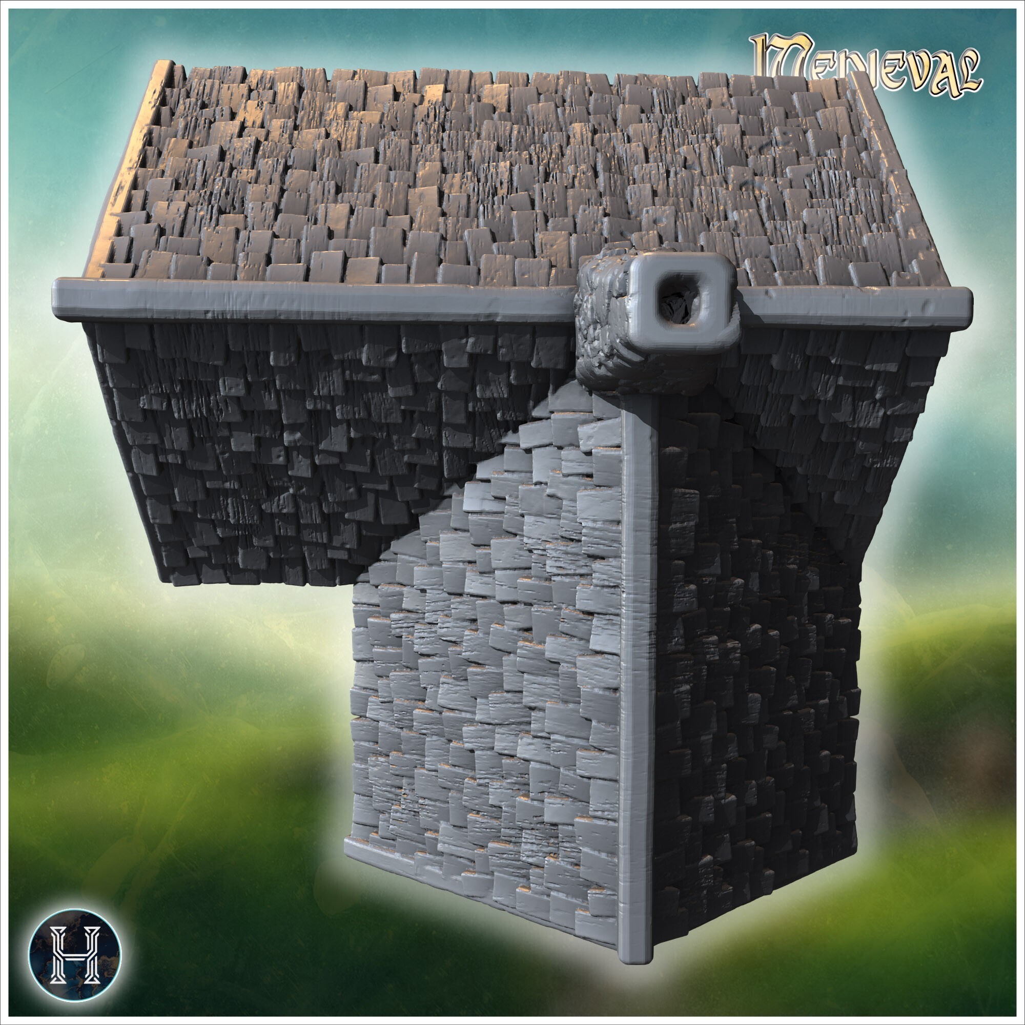 🏠 Corner medieval house with timber-framed structure, stone chimney ...