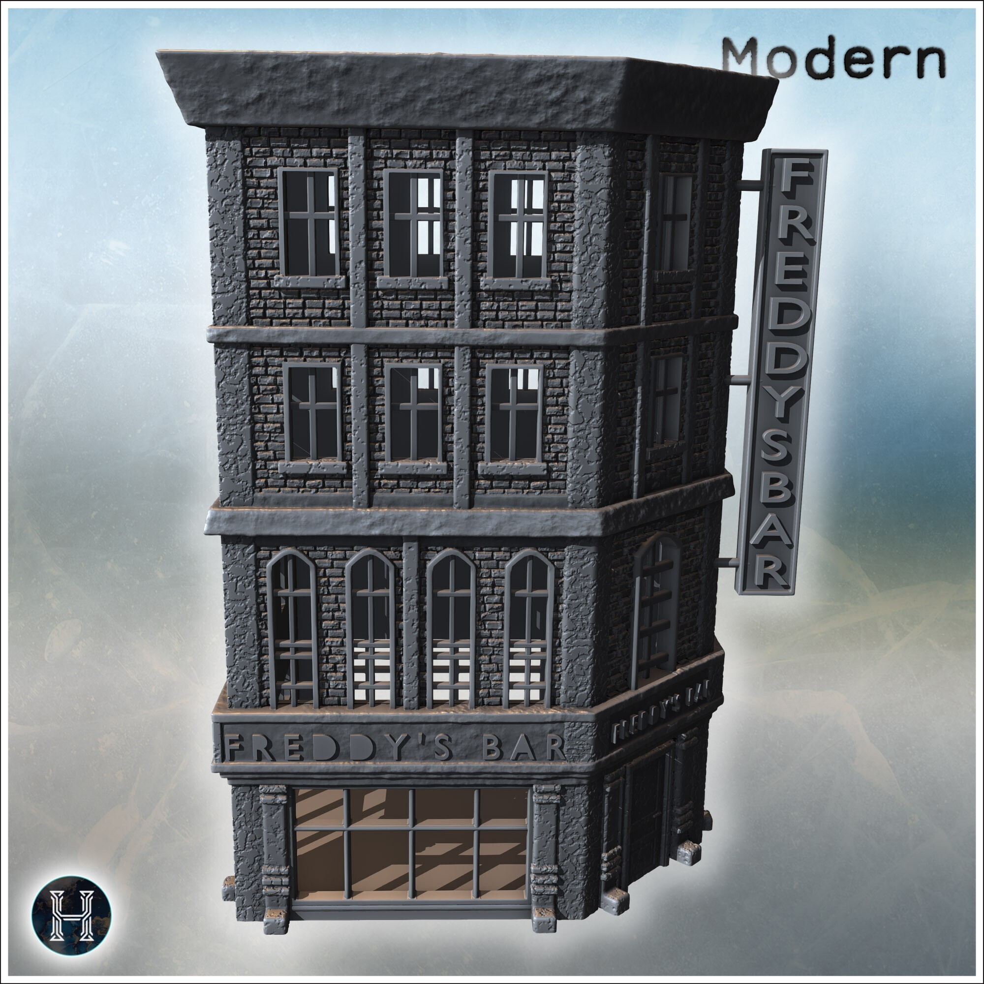 🏗️ Multi storey urban bar building with vertical sign and detailed ...