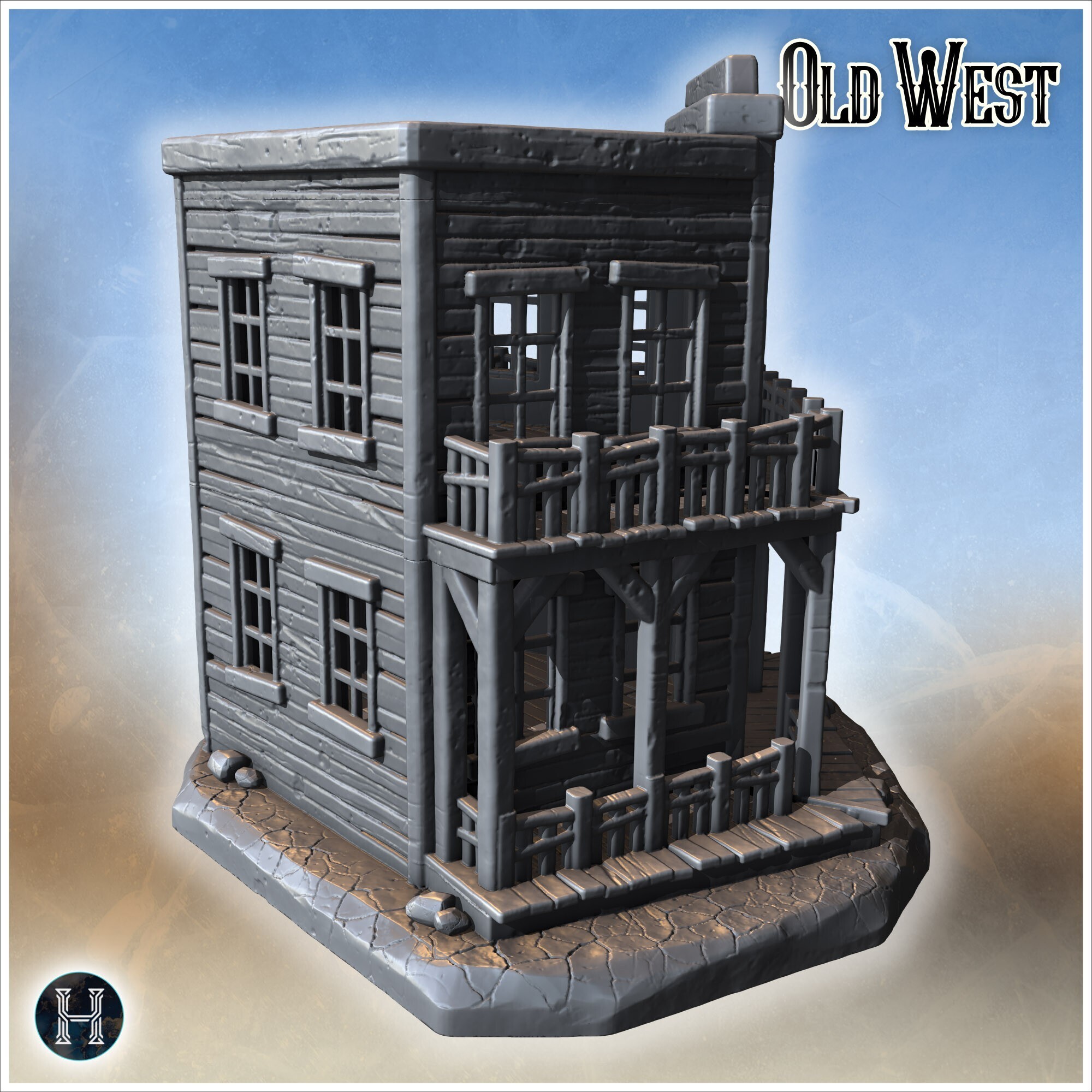 👴 Old saloon building Bar with front porch, balcony, windows and wooden ...
