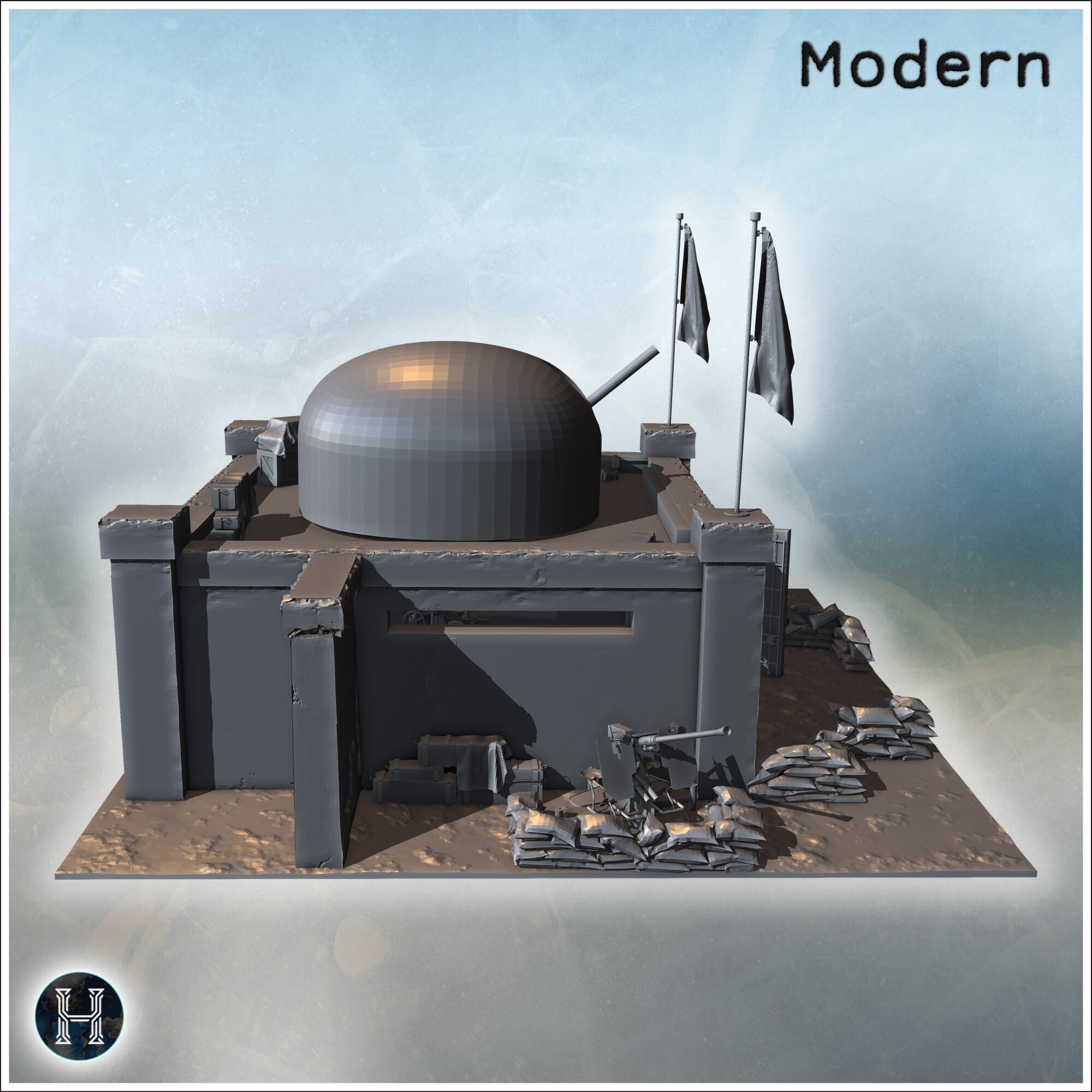 🧨 Fortified concrete bunker with domed roof, heavy artillery and ...