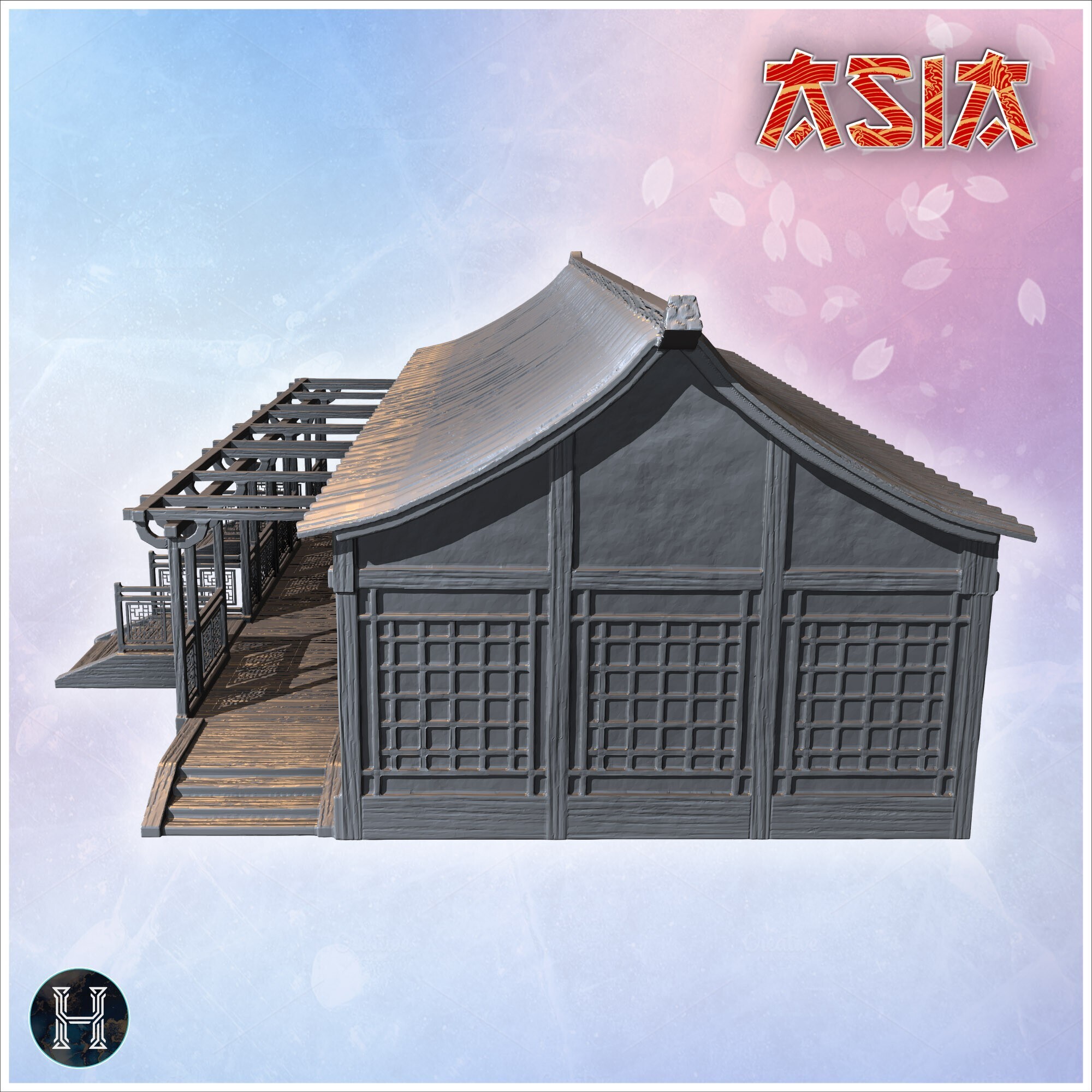 🏠 Traditional Asian-style house with decorative wooden railings, tiled ...